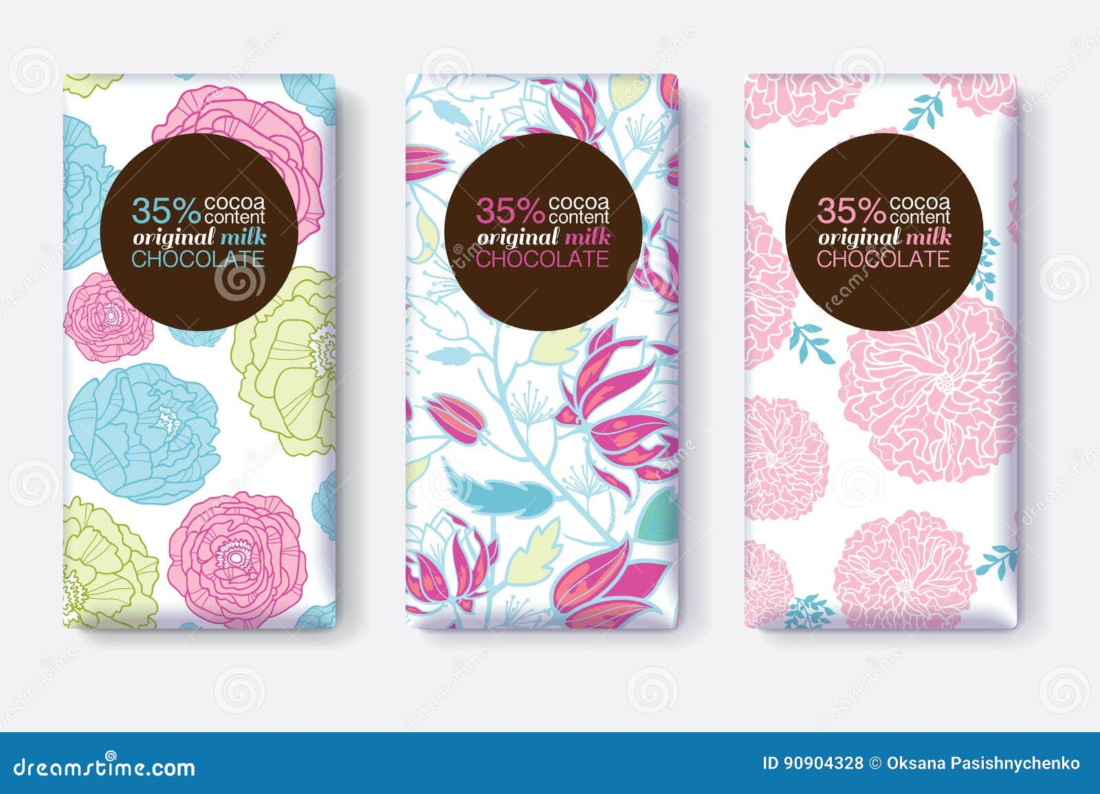Vector Set of Chocolate Bar Package Designs with Pink Blue Pastel ...