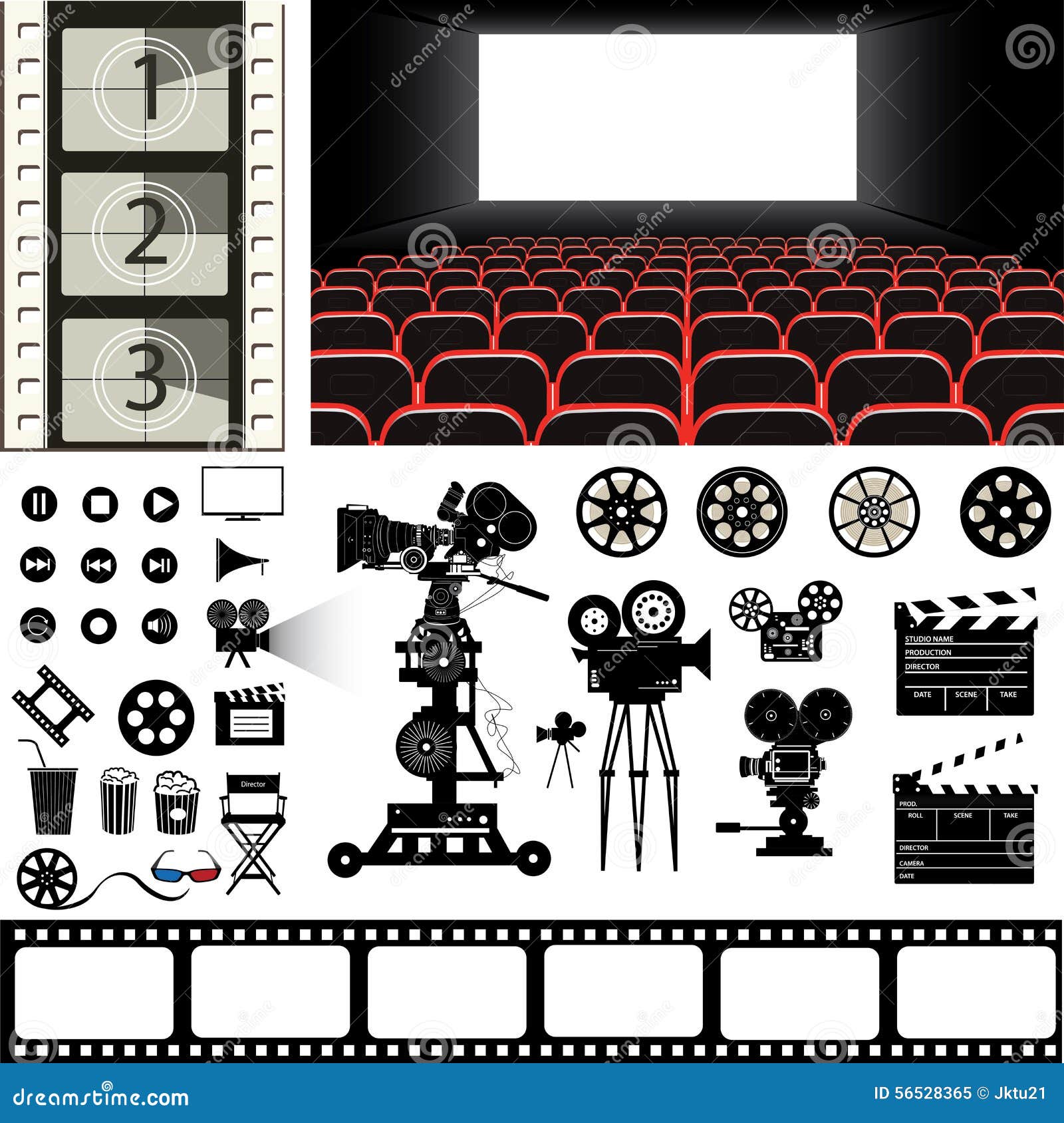 Vector Set of Cinema Theme Icons and Stuff Stock Vector - Illustration ...
