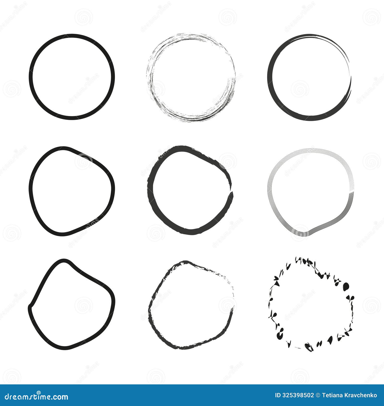 Vector Set of Circle Frames. Various Hand-drawn Styles. Black and White ...