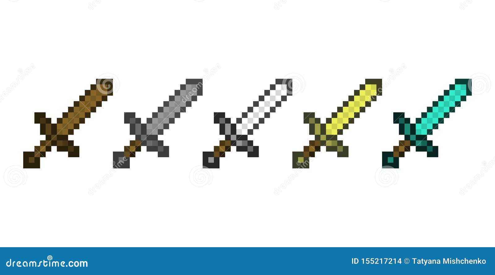 Vector Set of Classic Pixel Swords. Cartoon Steel Blades for Fun ...