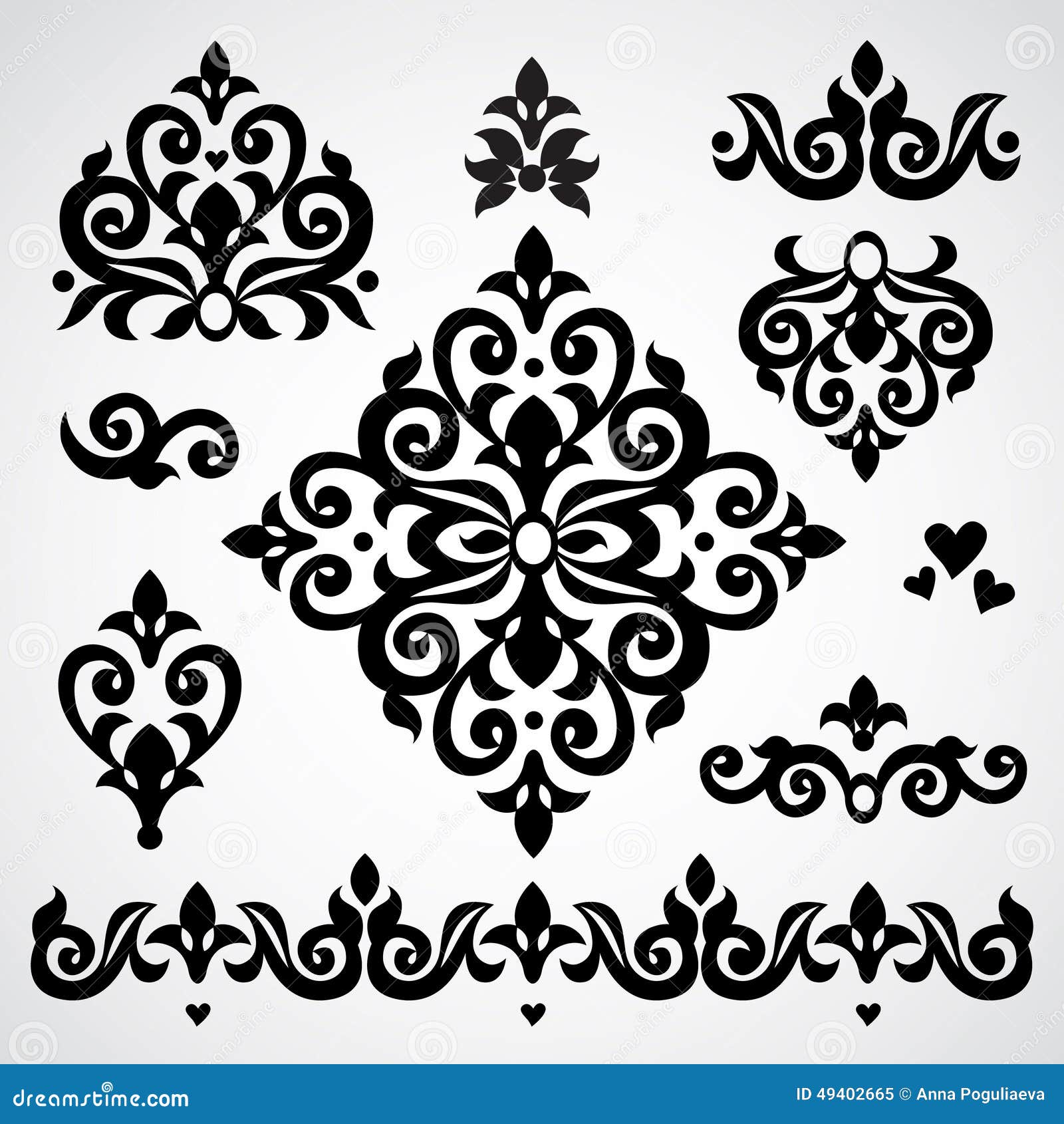 Vector Set With Classical Ornament In Victorian Style Stock Vector