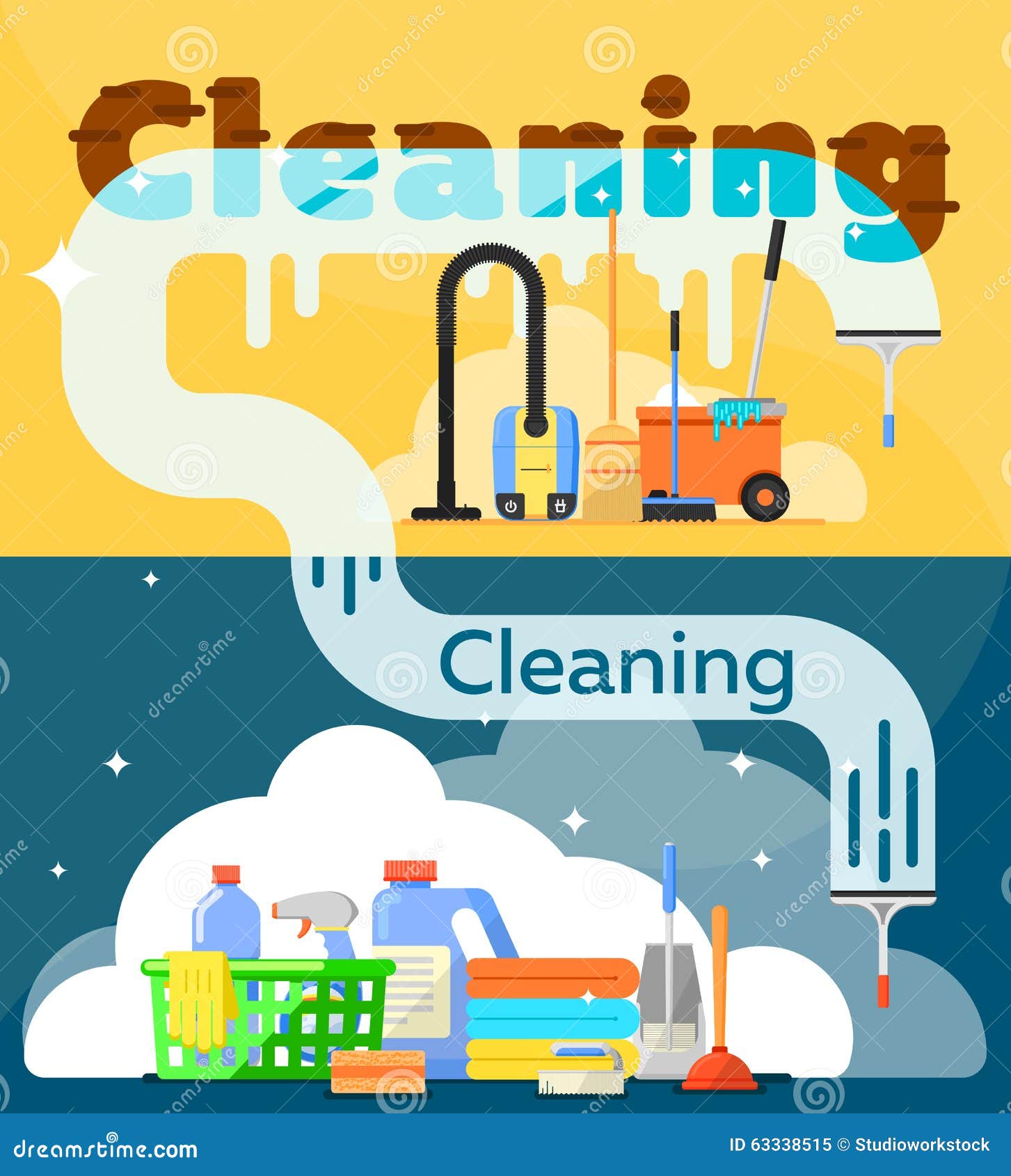 Vector Set of Cleaning Tools. Stock Vector - Illustration of clean ...