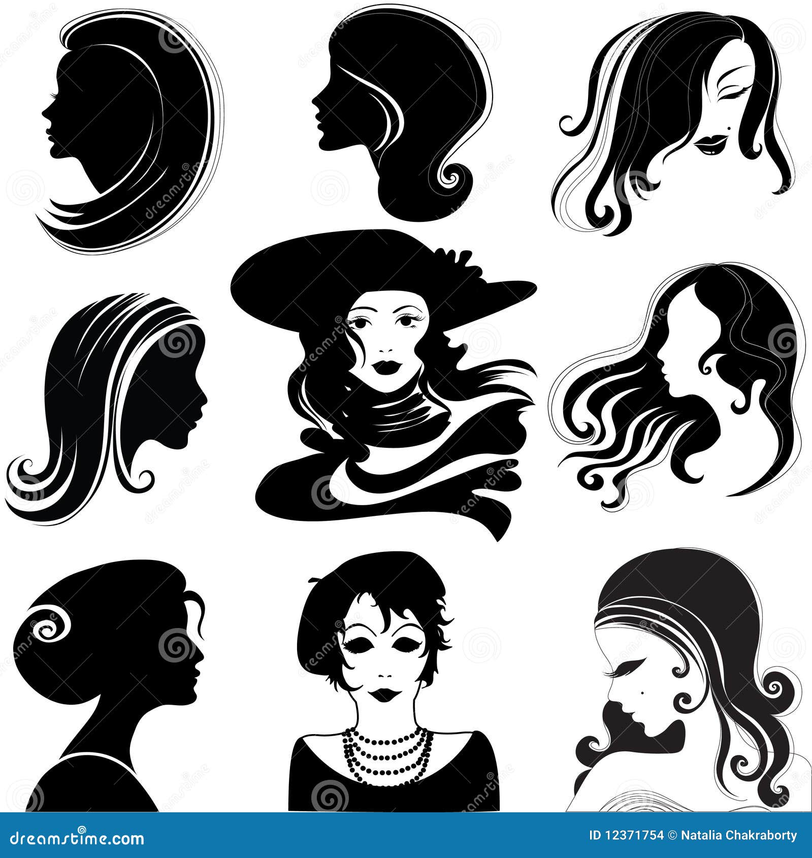 Vector Set of Closeup Portrait of Beautiful Woman Stock Vector ...