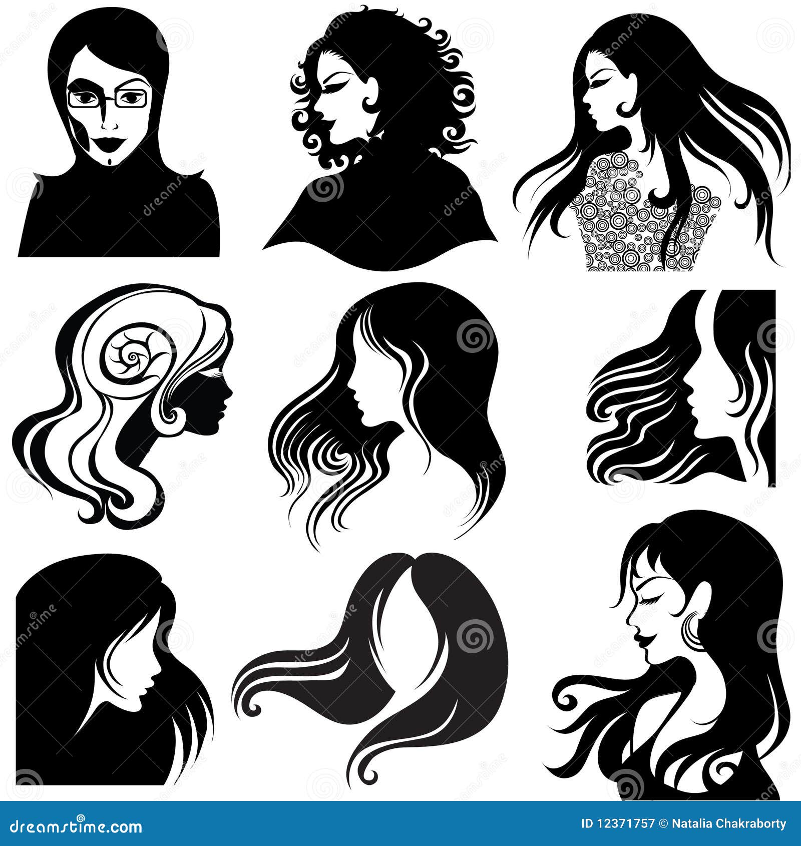 Vector Set of Closeup Portrait of Beautiful Woman Stock Vector ...