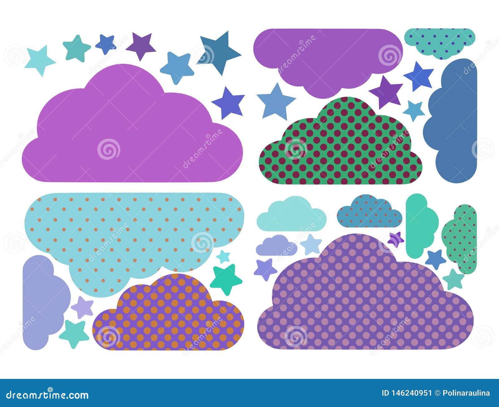 Colorful Clouds Vector Collection with Polka Dots. Cloud Computing Pack ...