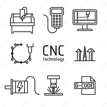 Vector Set of Cnc Milling Machine Icons. Stock Vector - Illustration of ...