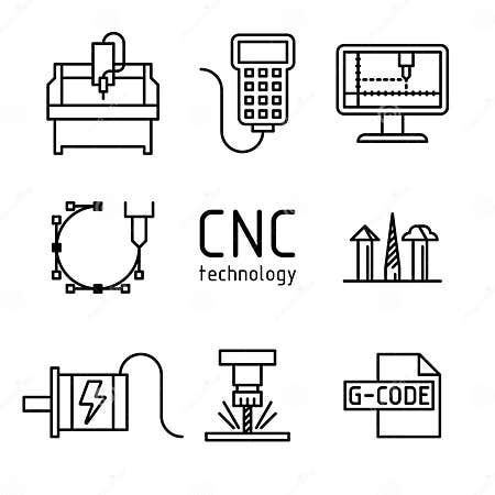 Vector Set of Cnc Milling Machine Icons. Stock Vector - Illustration of ...