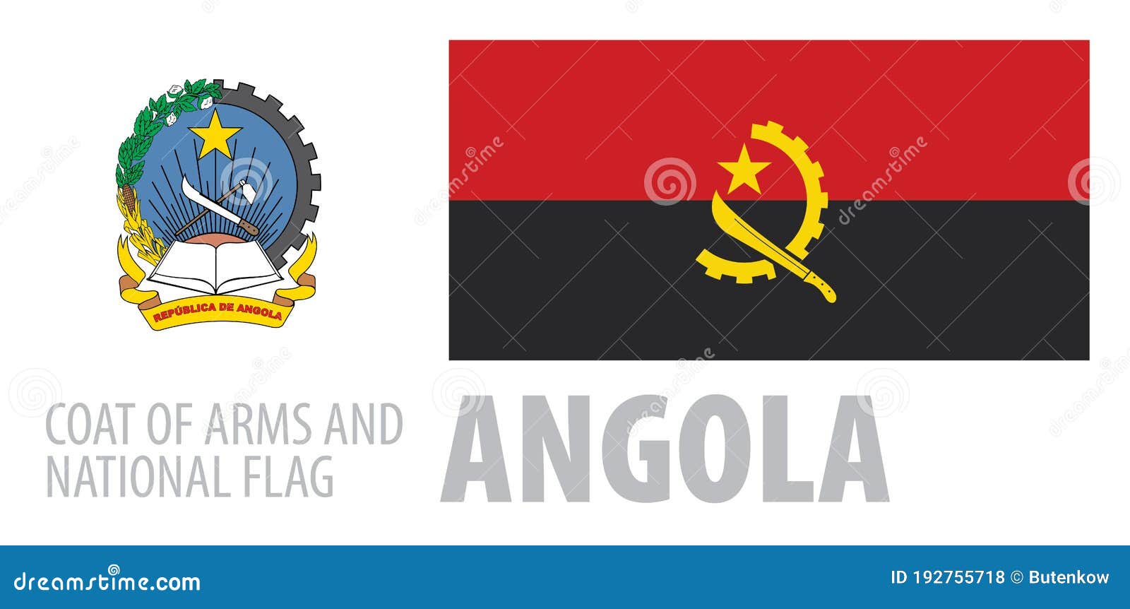 Vector Set Of The Coat Of Arms And National Flag Of Angola Stock Vector