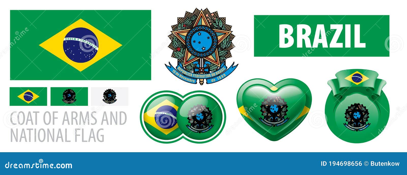 Vector Set of the Coat of Arms and National Flag of Brazil Stock Vector ...