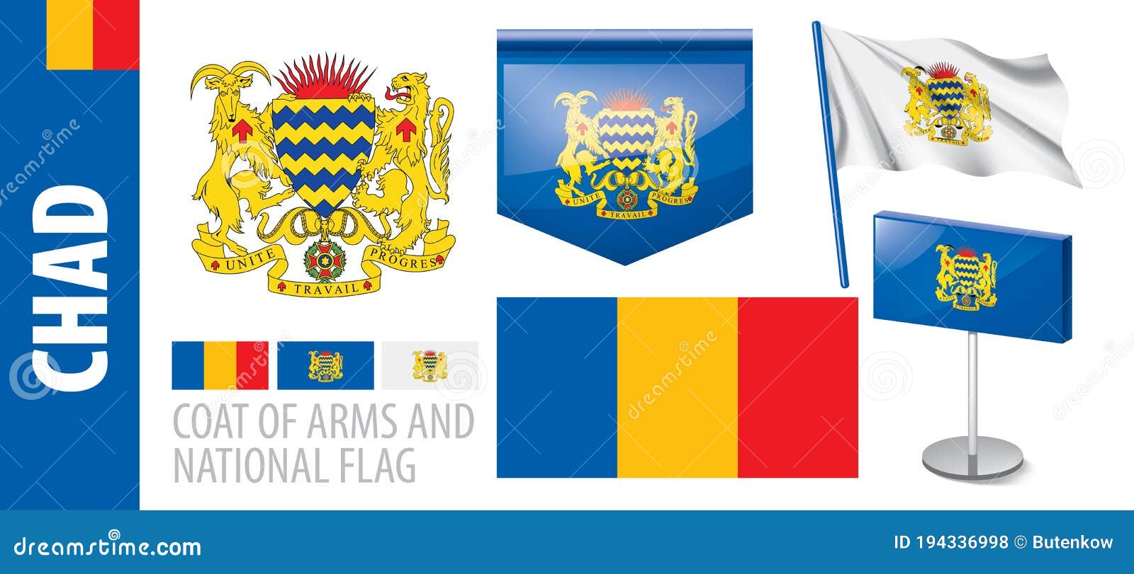 Vector Set of the Coat of Arms and National Flag of Chad Stock Vector ...