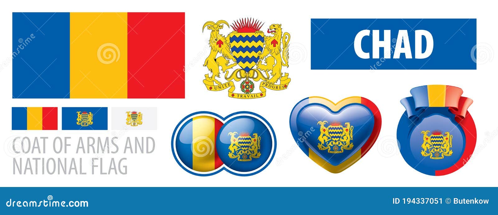 Vector Set of the Coat of Arms and National Flag of Chad Stock Vector ...
