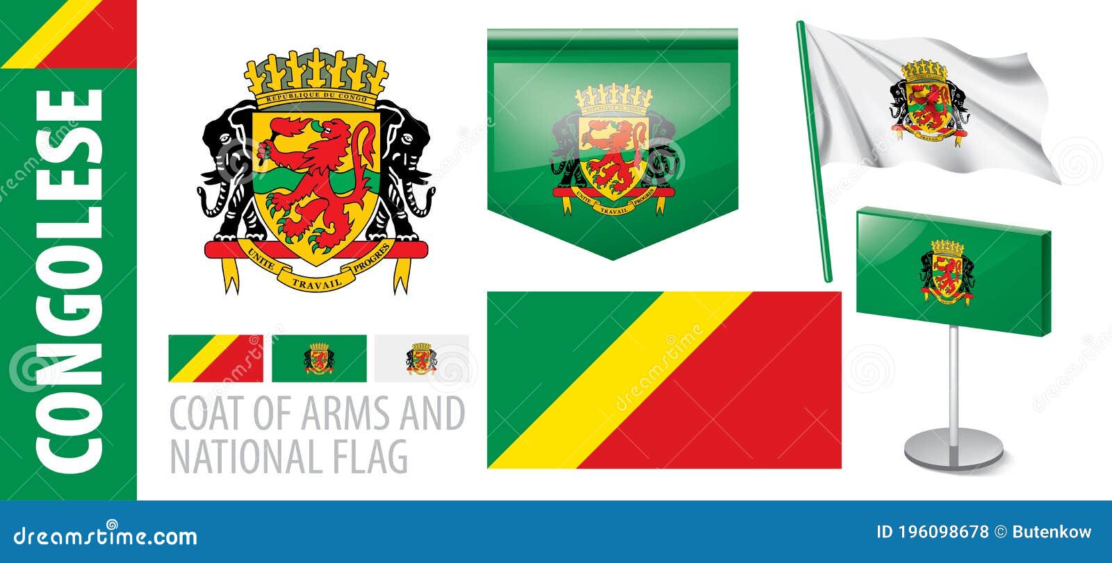 Vector Set of the Coat of Arms and National Flag of Congo Stock Vector ...