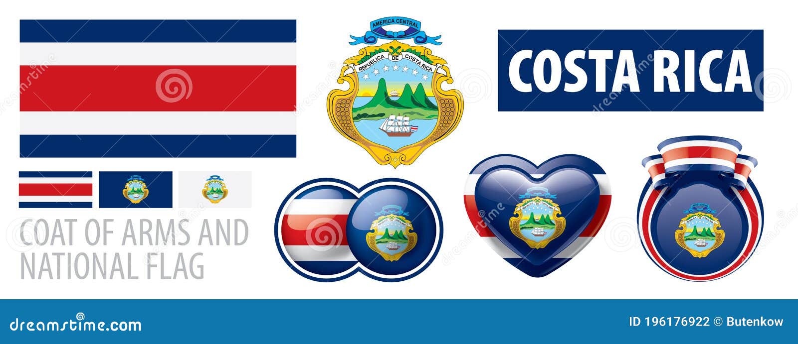Vector Set of the Coat of Arms and National Flag of Costa Rica Stock ...