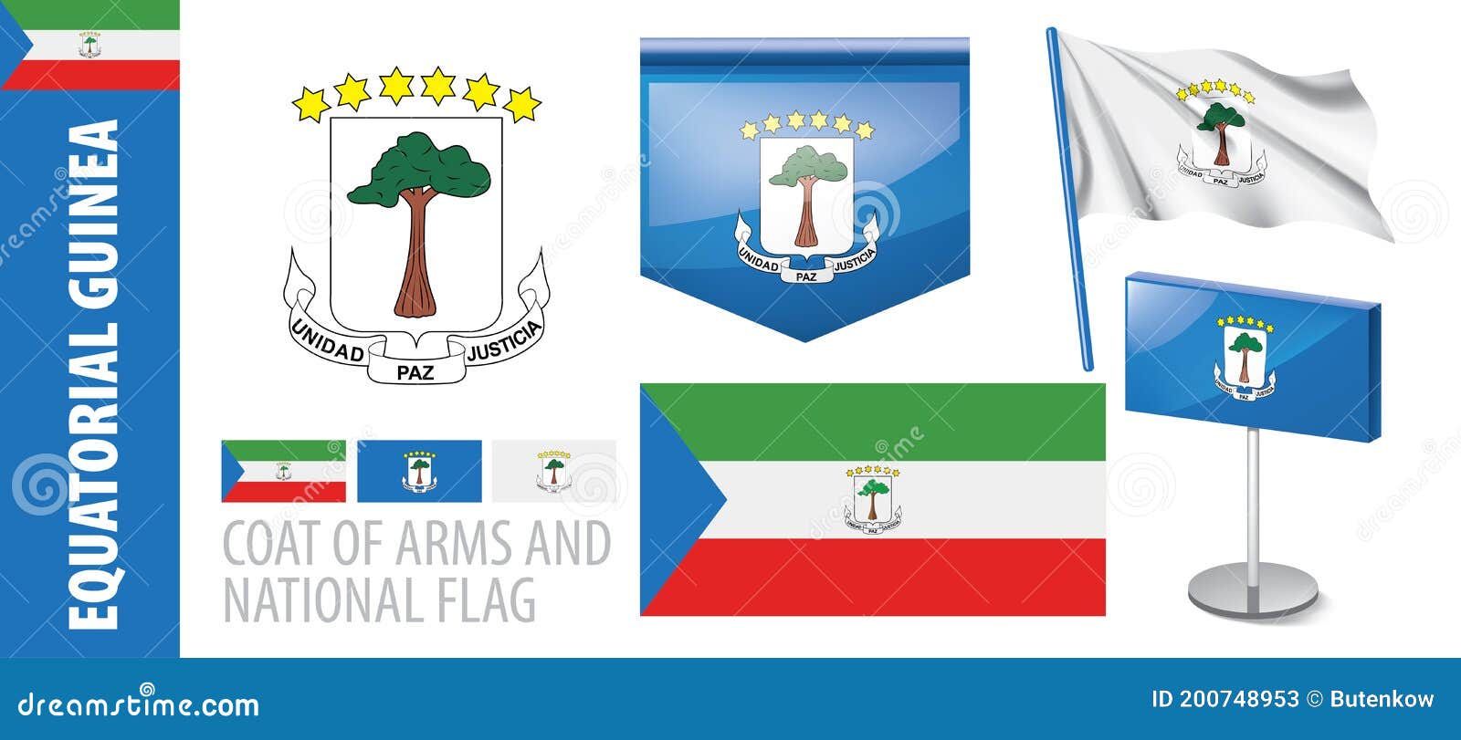 Vector Set of the Coat of Arms and National Flag of Equatorial Guinea ...