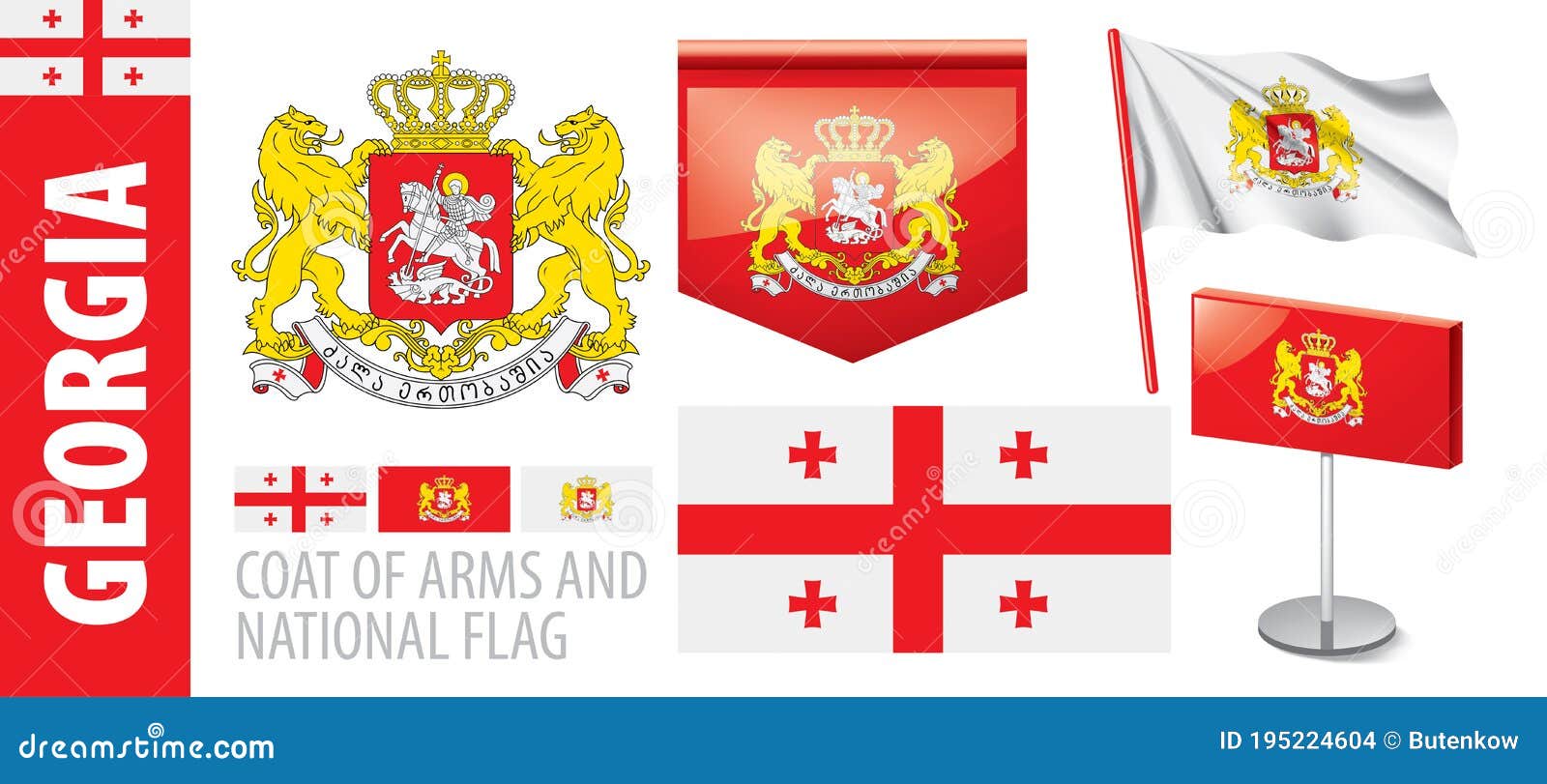 Vector Set of the Coat of Arms and National Flag of Georgia Stock ...