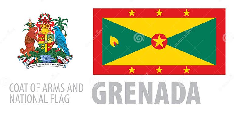 Vector Set of the Coat of Arms and National Flag of Grenada Stock ...