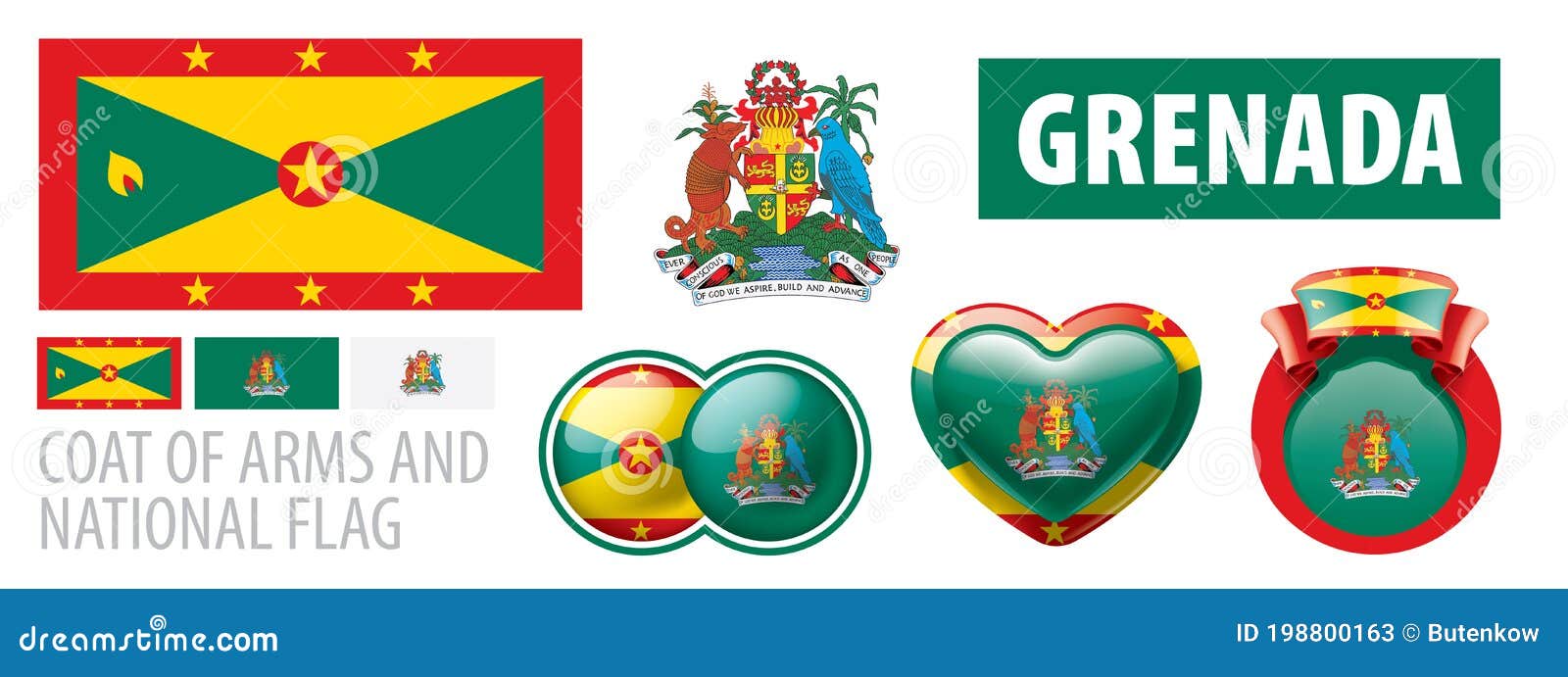 Vector Set of the Coat of Arms and National Flag of Grenada Stock ...