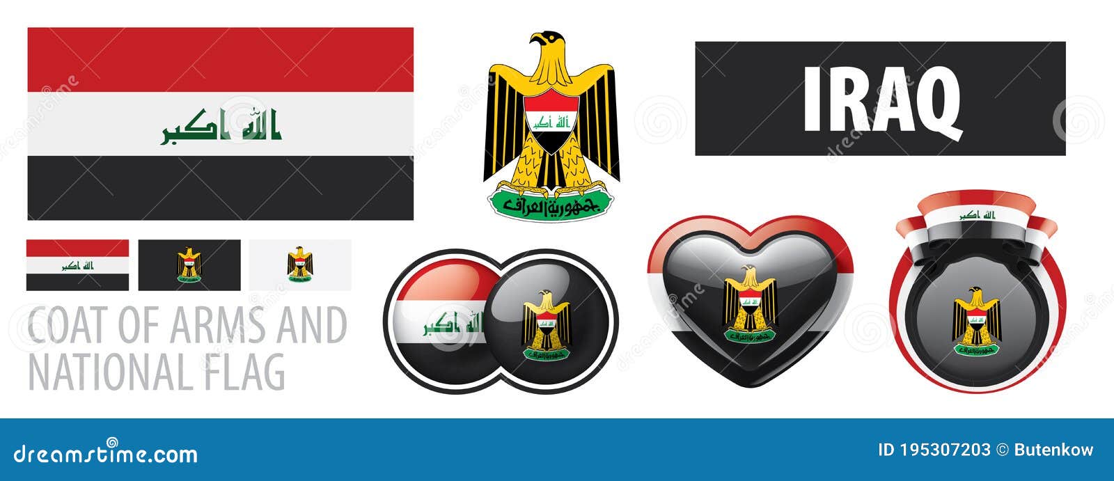 Vector Set of the Coat of Arms and National Flag of Iraq Stock Vector ...