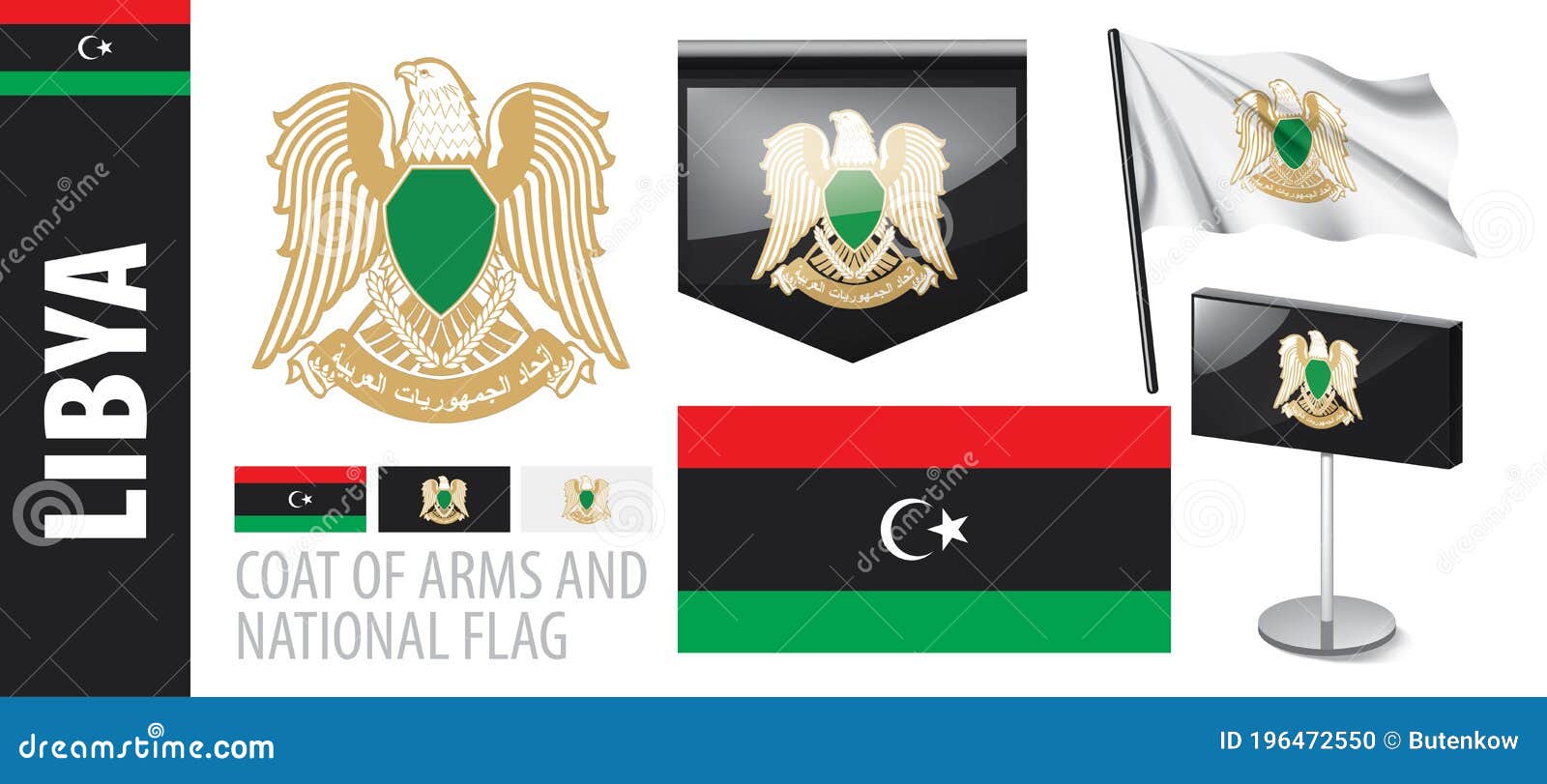 Vector Set of the Coat of Arms and National Flag of Libya Stock Vector ...