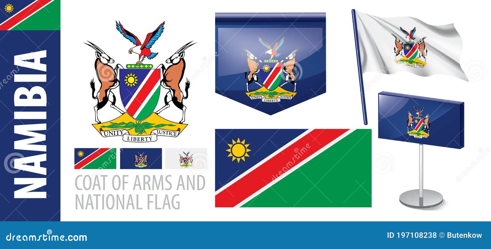 Vector Set of the Coat of Arms and National Flag of Namibia Stock ...