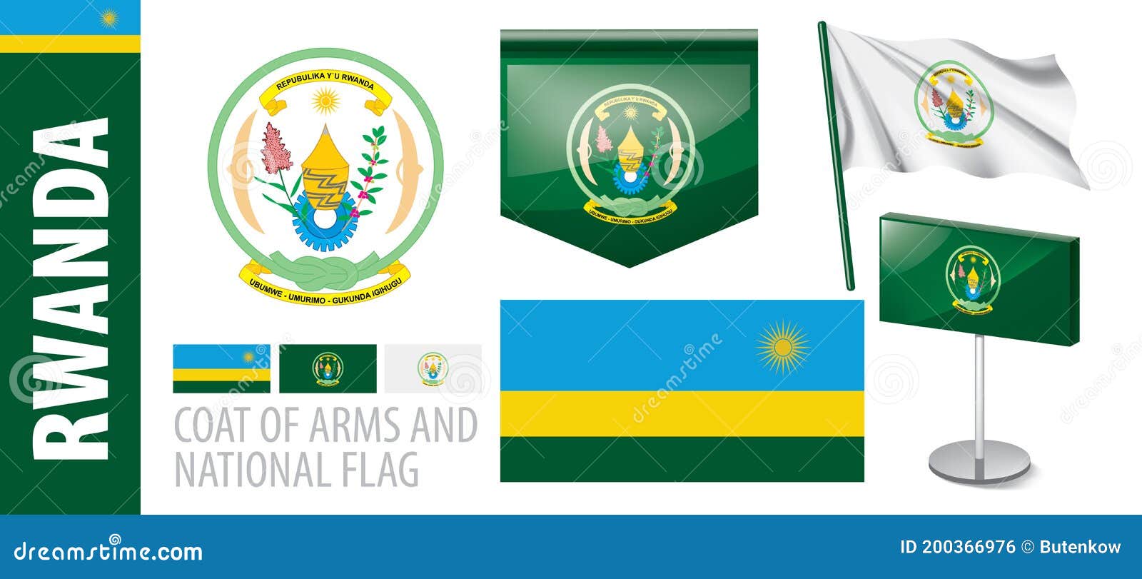 Vector Set of the Coat of Arms and National Flag of Rwanda Stock Vector ...