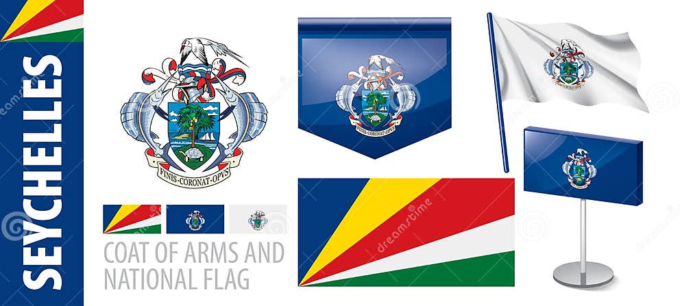 Vector Set of the Coat of Arms and National Flag of Seychelles Stock ...