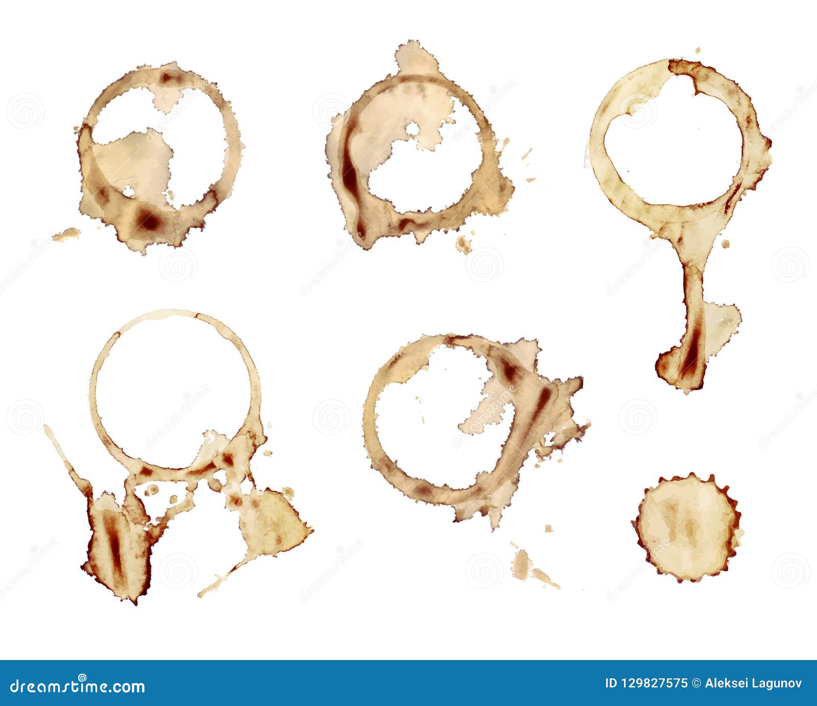 Vector Set of Coffee Splashes, Brown Cup Prints Isolated on White ...