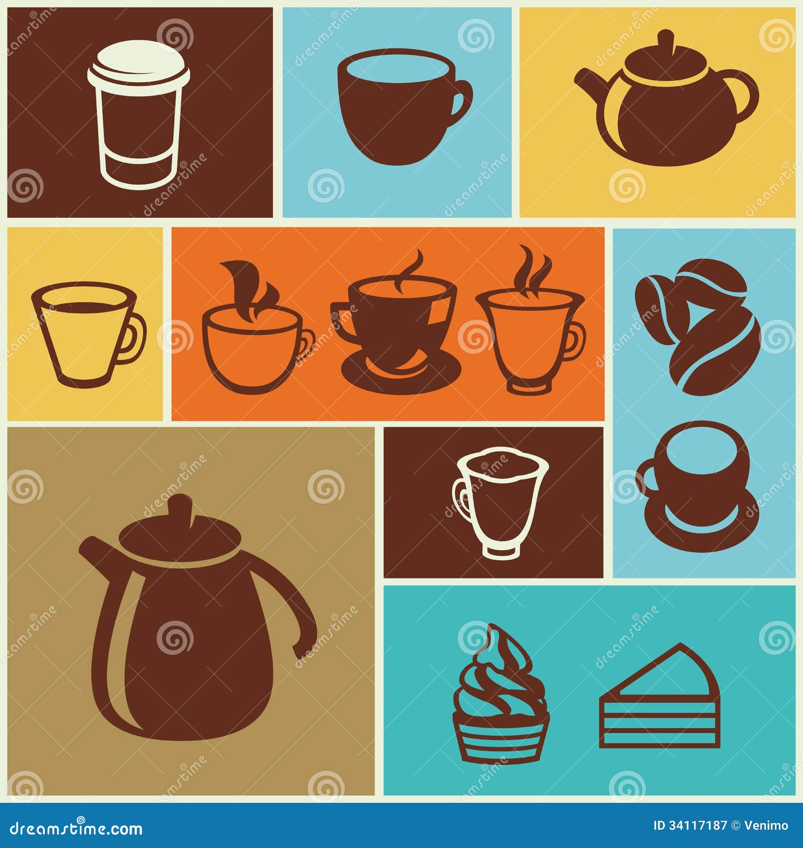 Vector Set of Coffee and Tea Icons Stock Vector - Illustration of bean ...