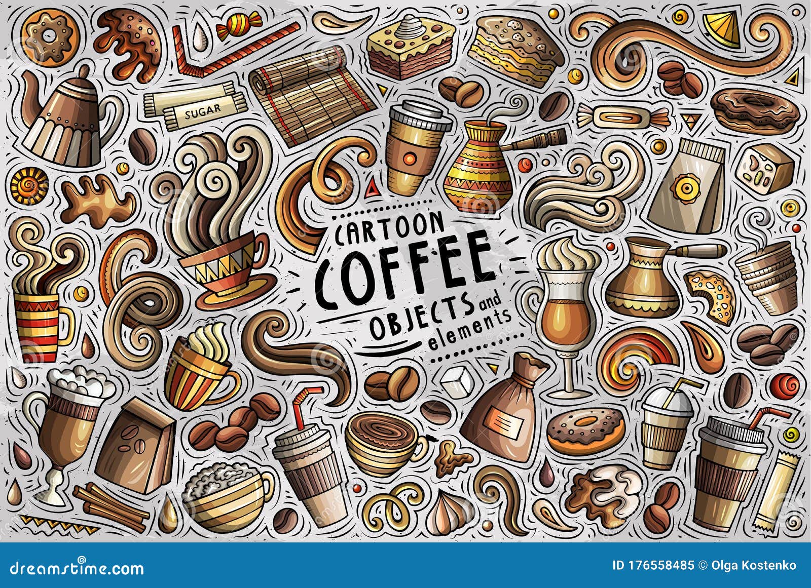 Vector Set of Coffee Theme Items, Objects and Symbols Stock Vector ...