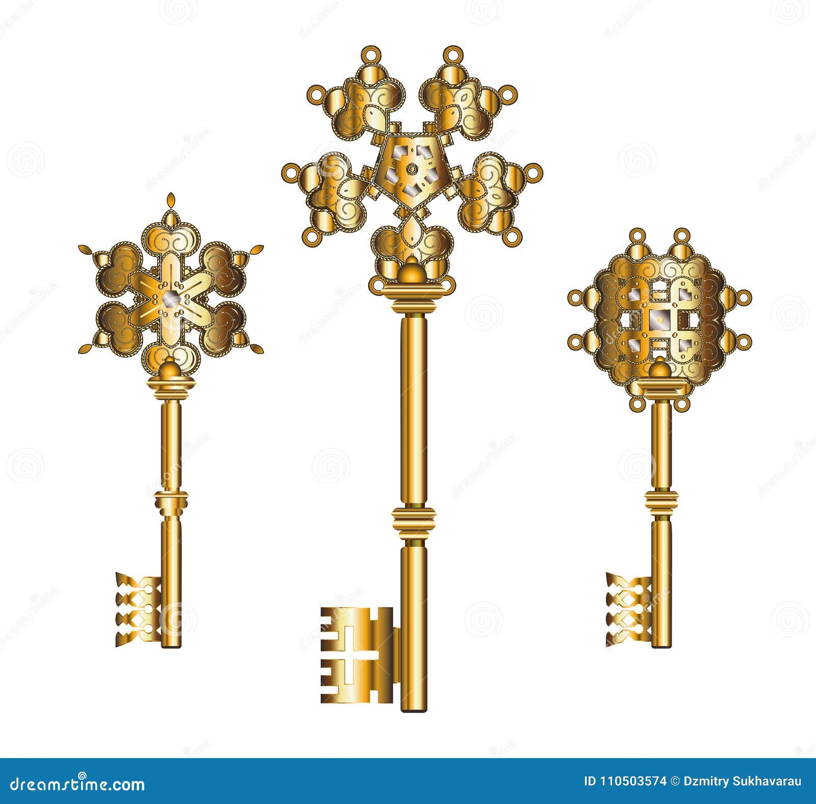 Vector Set Collection of Antique Golden Keys. Stock Vector ...