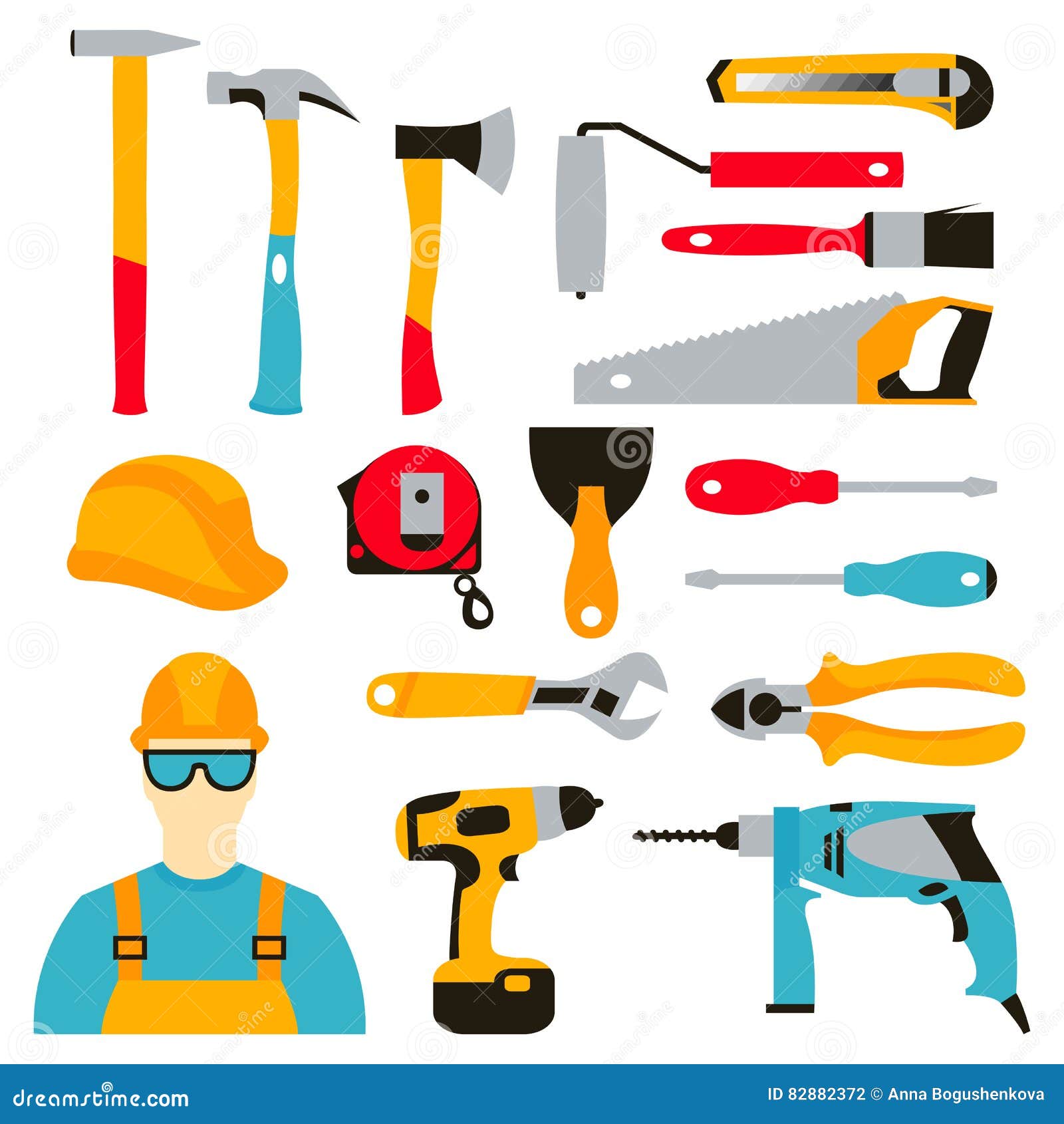 Vector Set Collection Icons of Builder Equipment Vector Illustration ...