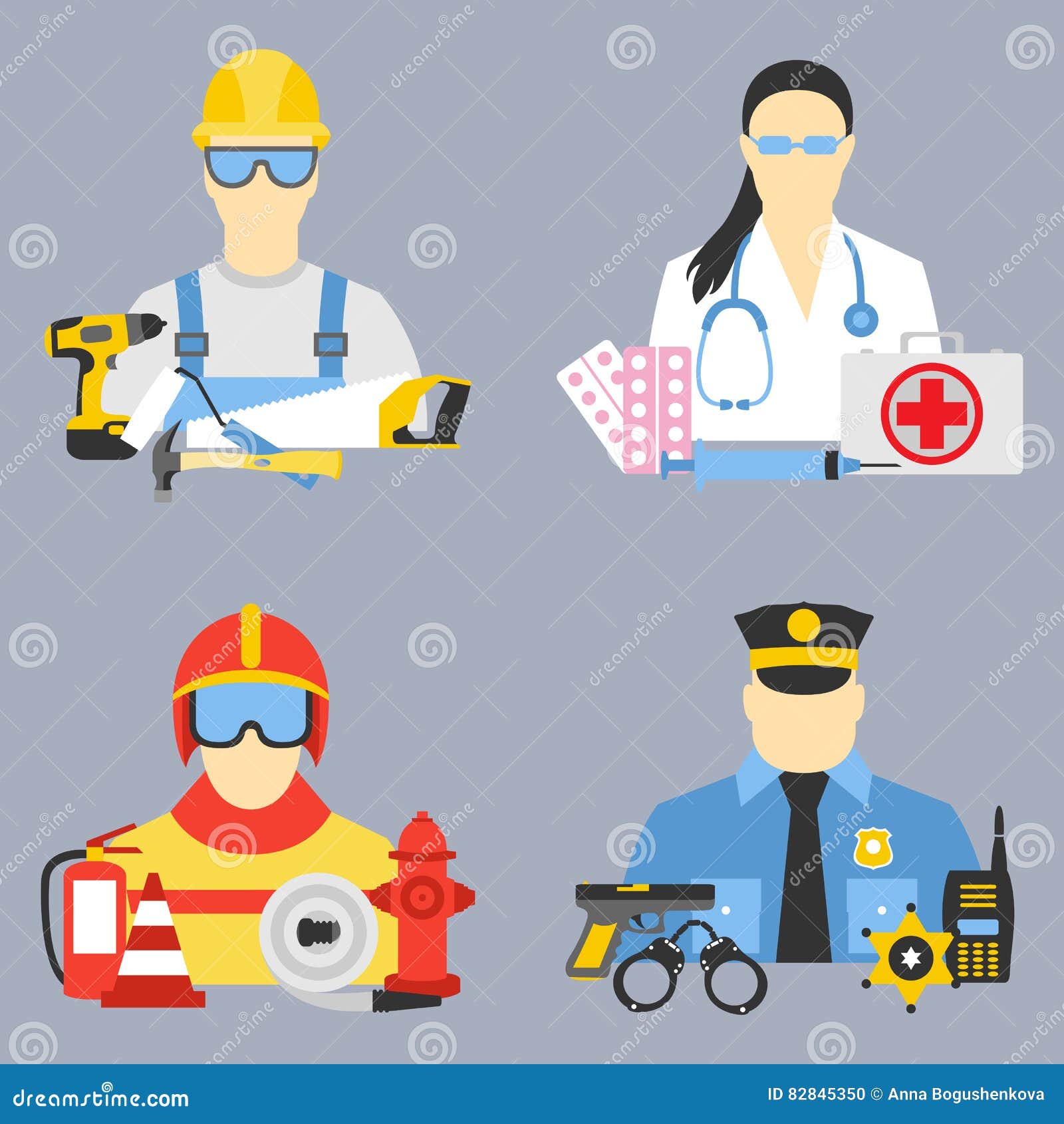 Vector Set Collection Icons of Color Professions Equipment Vector ...