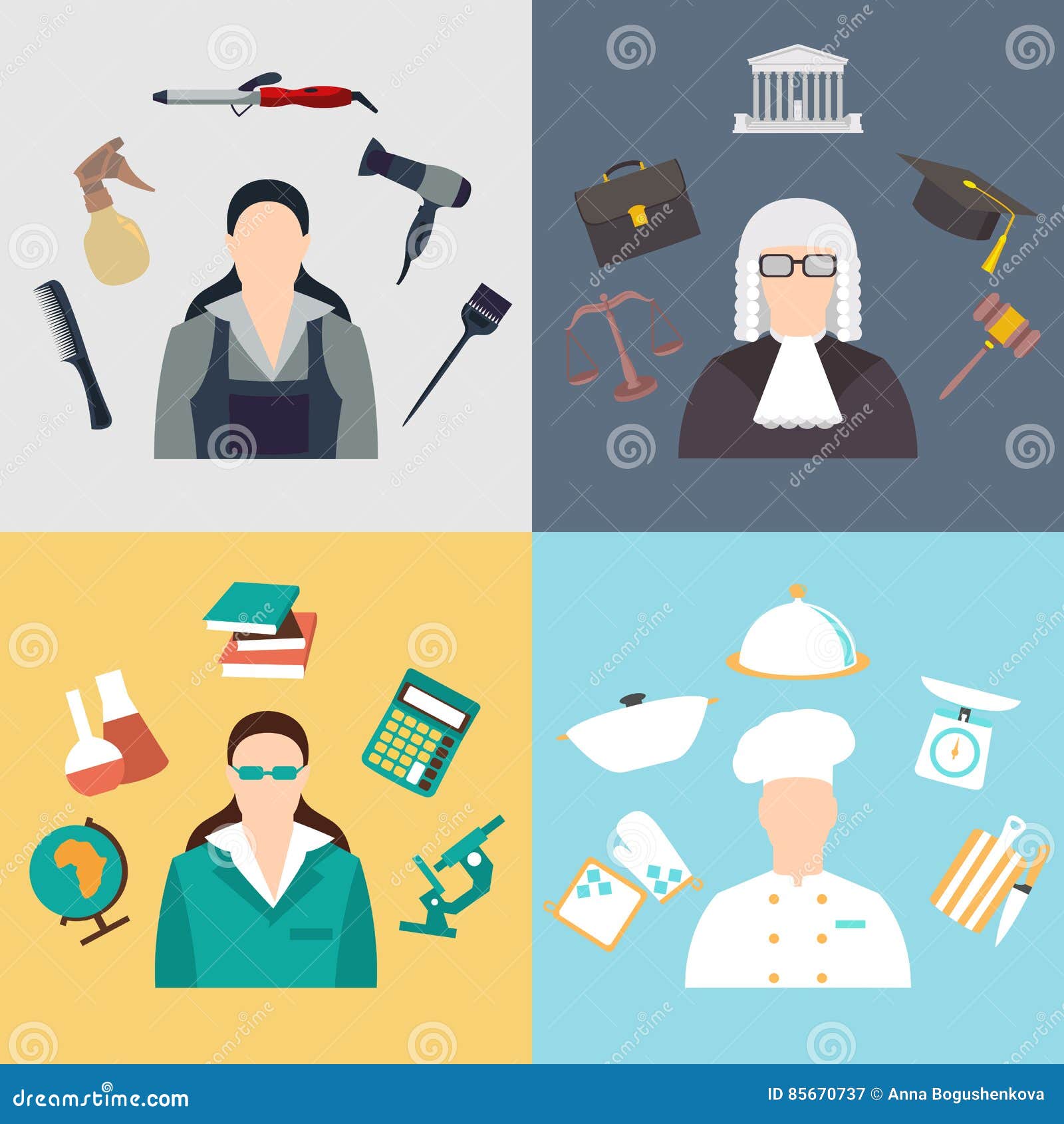 Vector Set Collection Icons of Color Professions Equipment Vector ...