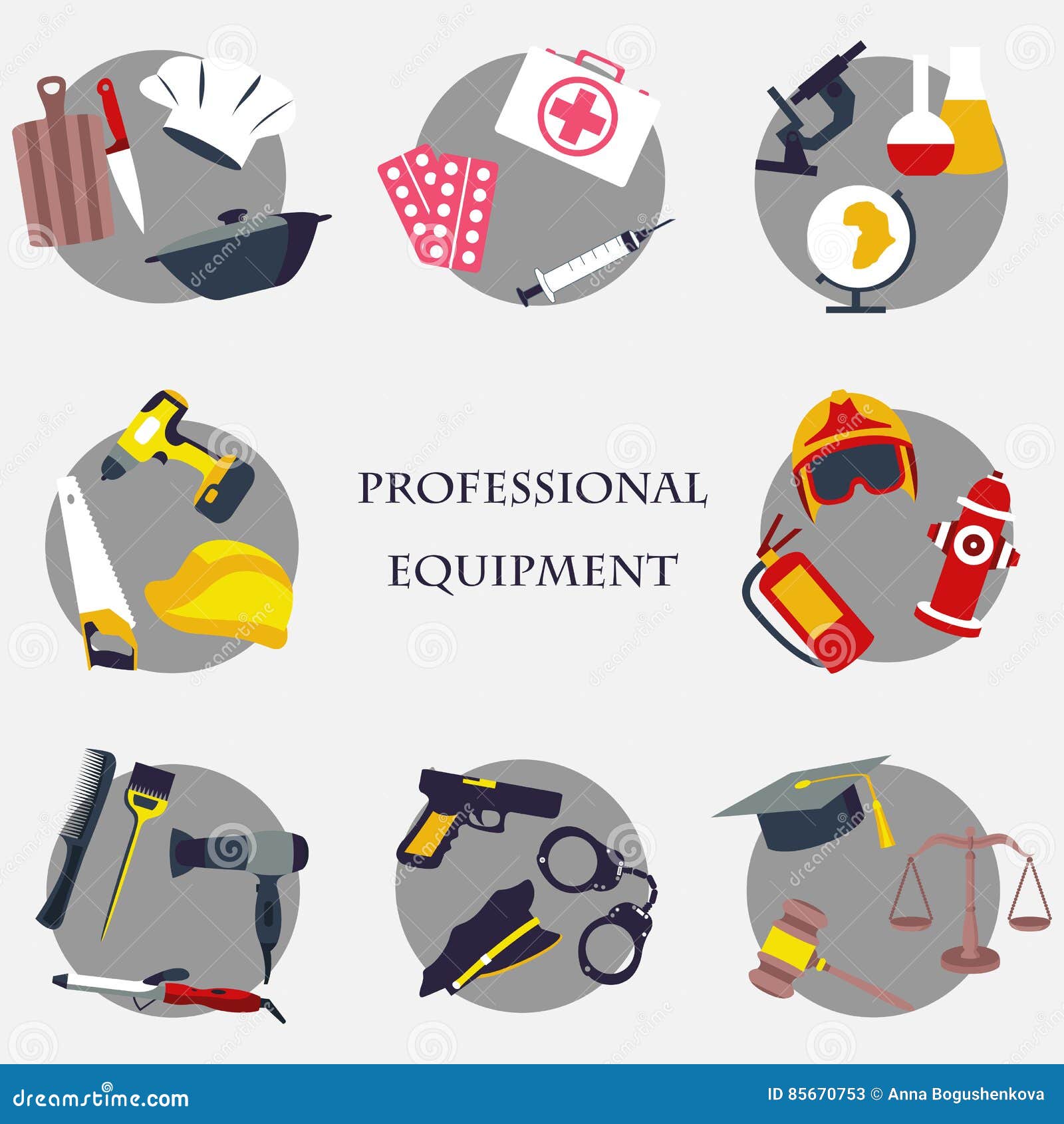 Vector Set Collection Icons of Color Professions Equipment Vector ...