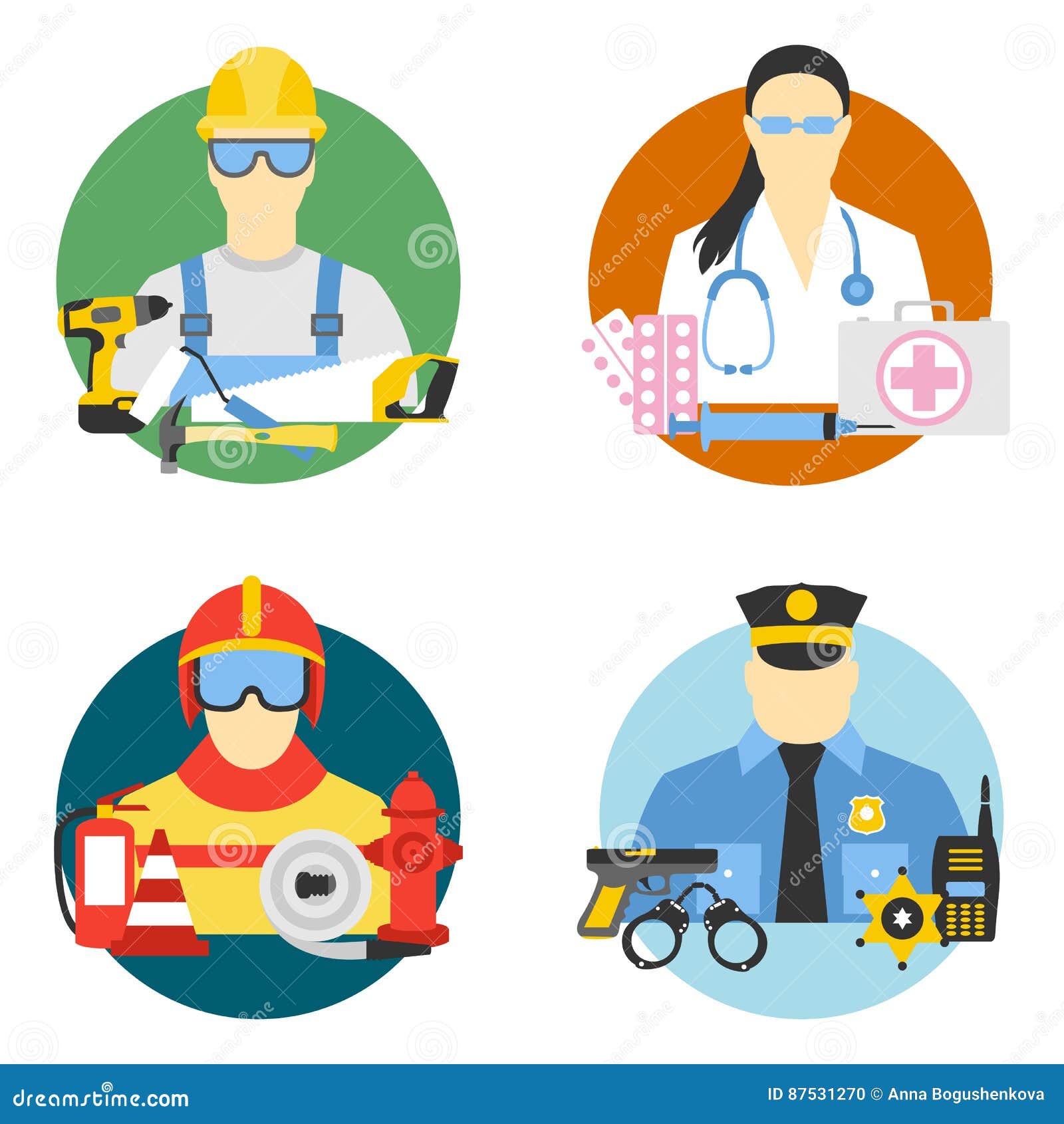 Vector Set Collection Icons of Color Professions Equipment Vector ...