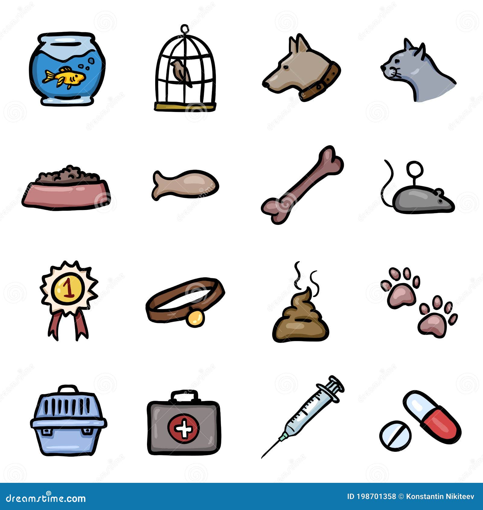 Vector Set of Color Pets Icons Stock Vector - Illustration of design ...