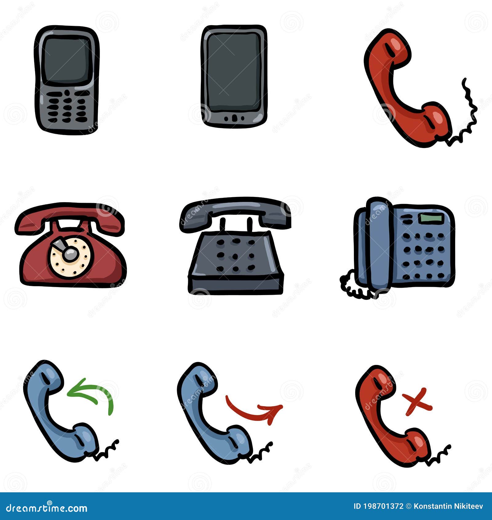 Vector Set of Color Doodle Phone Icons Stock Vector - Illustration of ...