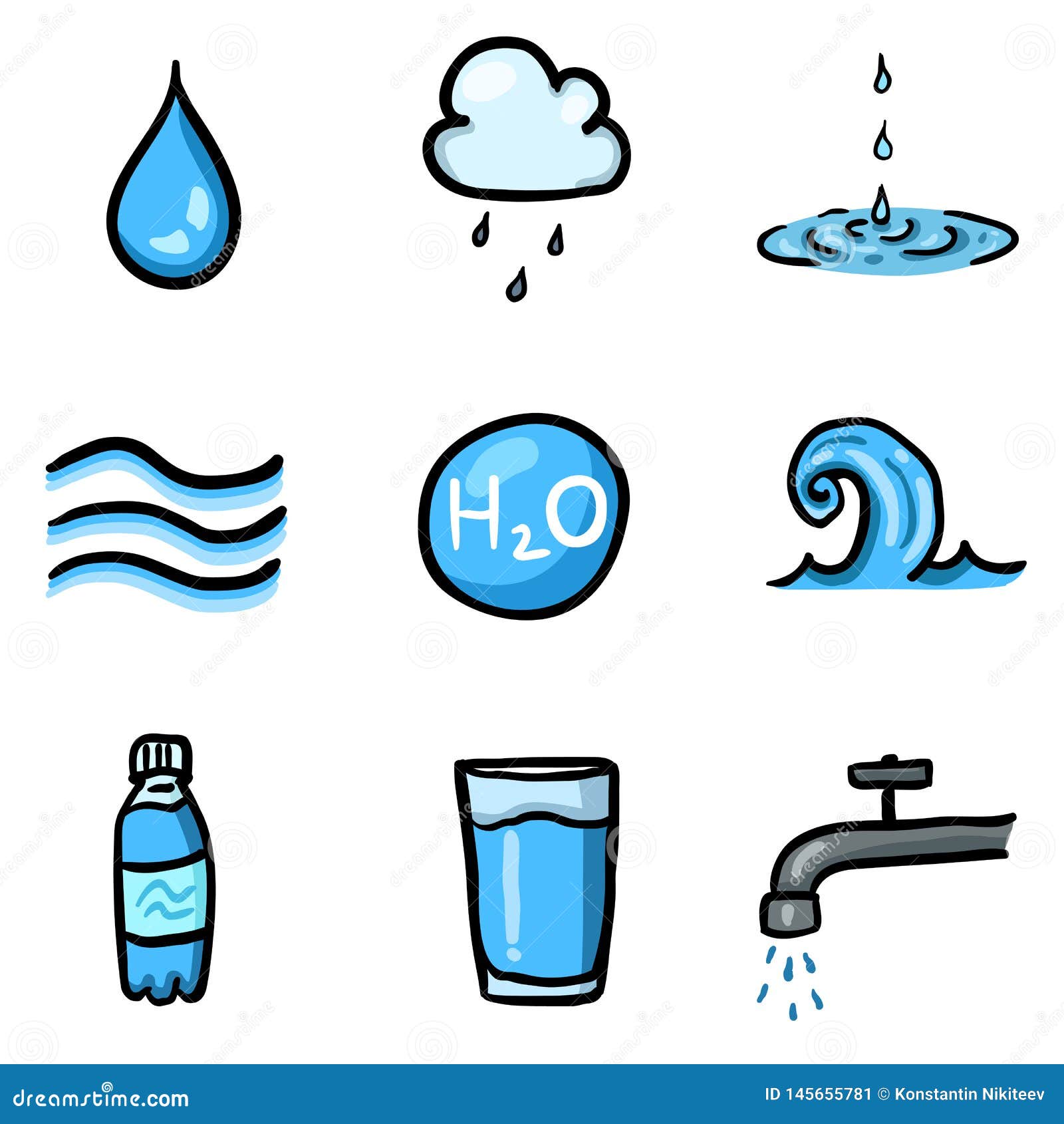 Vector Set of Color Doodle Water Icons Stock Vector - Illustration of ...