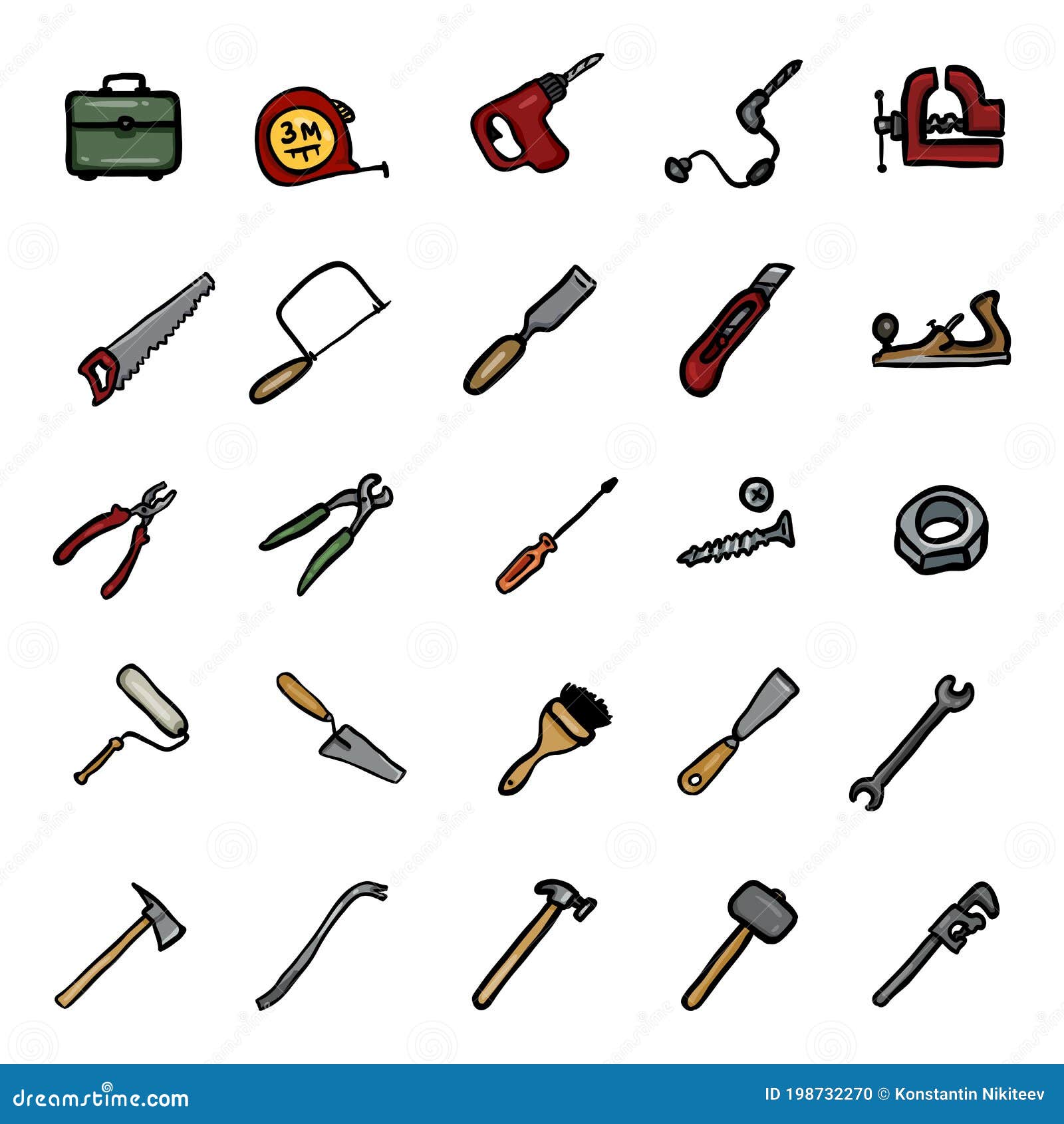 Vector Set of Doodle Work Tools Icons Stock Vector - Illustration of ...