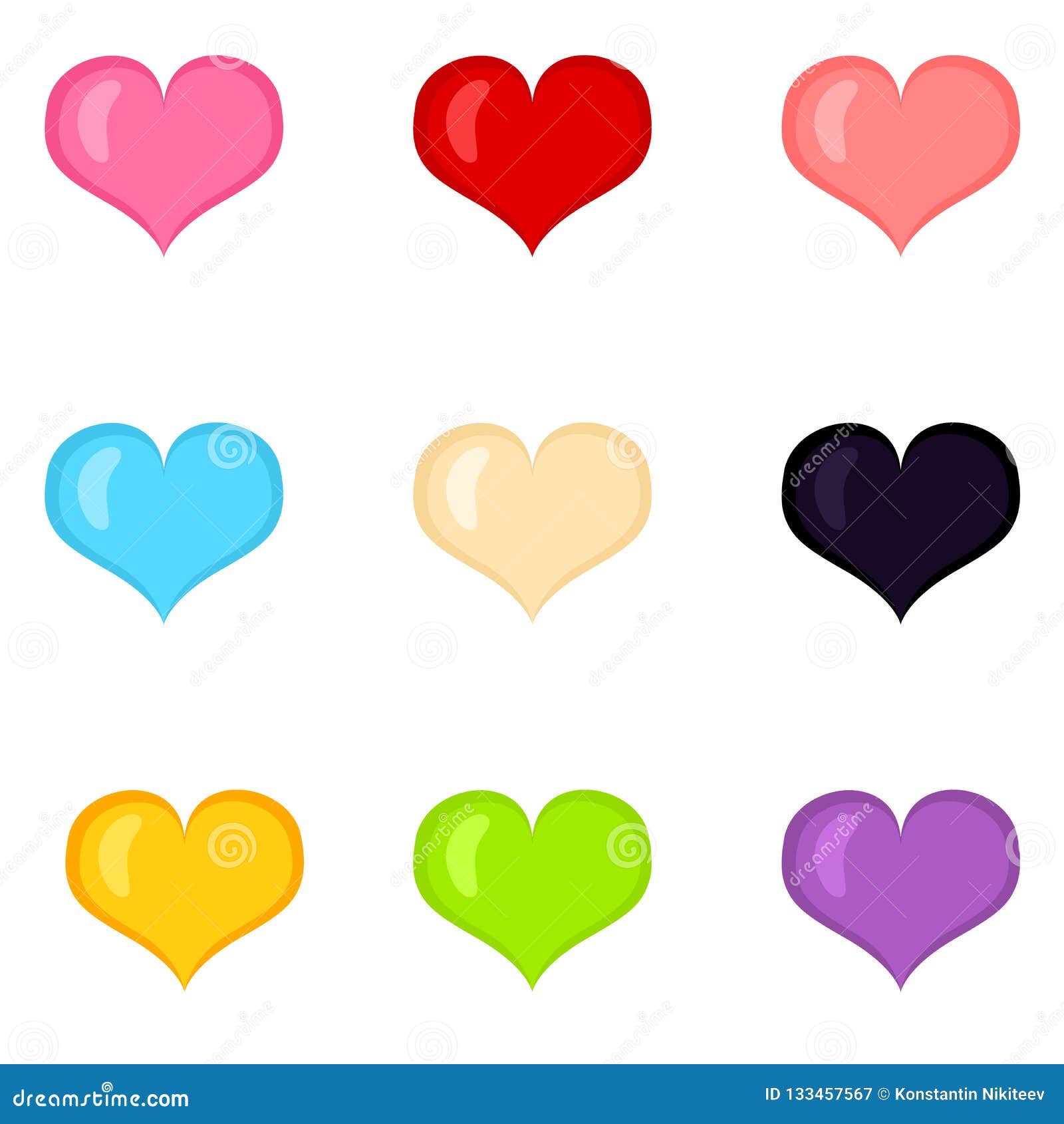 Vector Set of Color Flat Heart Shape Icons Stock Vector - Illustration ...