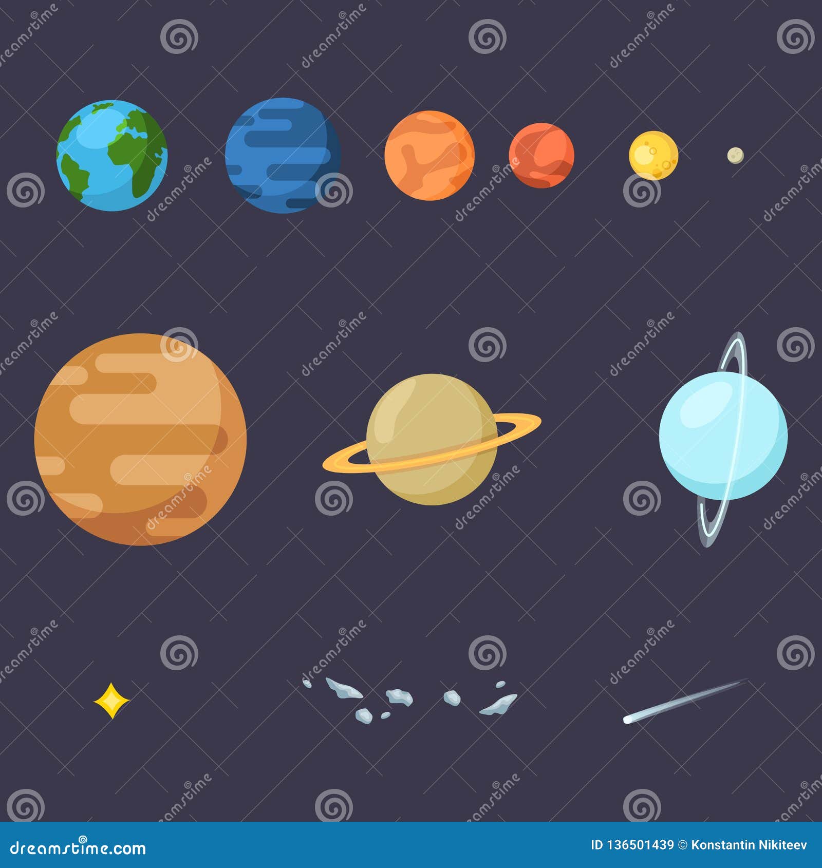 Vector Set of Color Flat Space Icons. Solar Systems Planets, Star ...