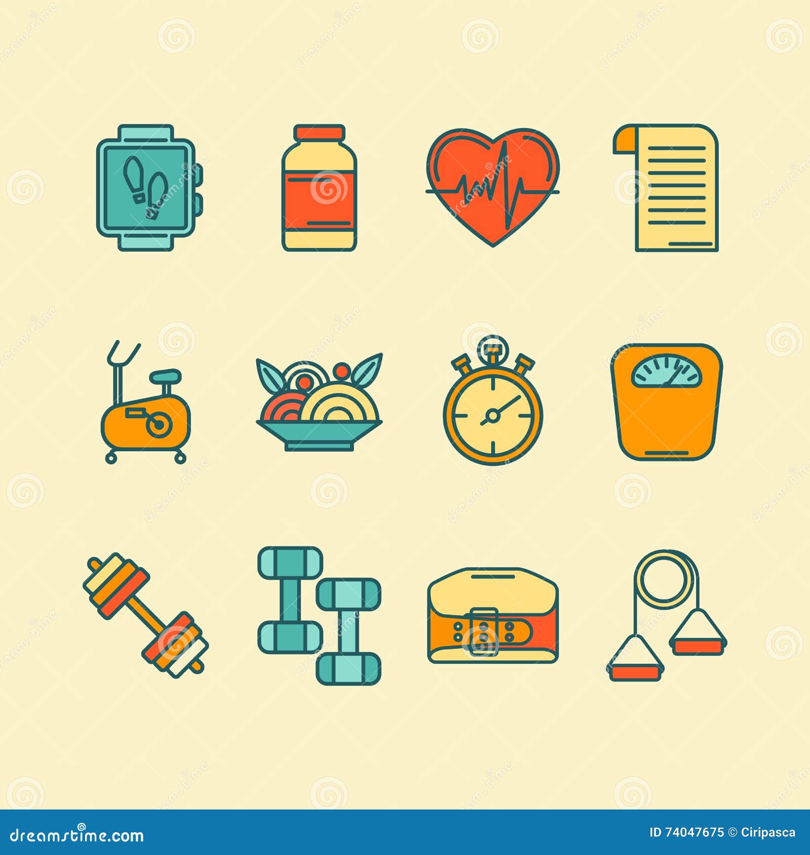 Vector Set of Color Line Icons for Personal Trainer Program Stock ...