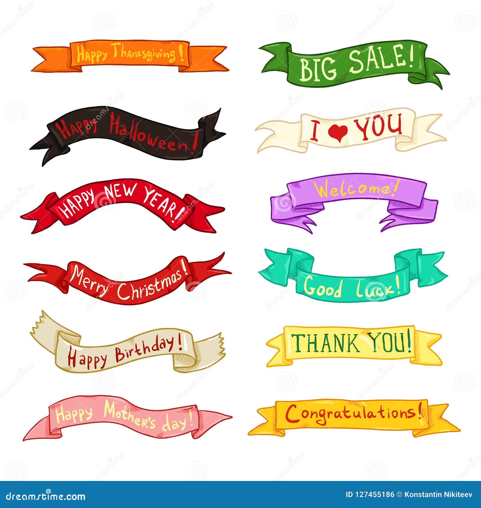Vector Set of Color Ribbon Banners with Different Text Stock Vector ...