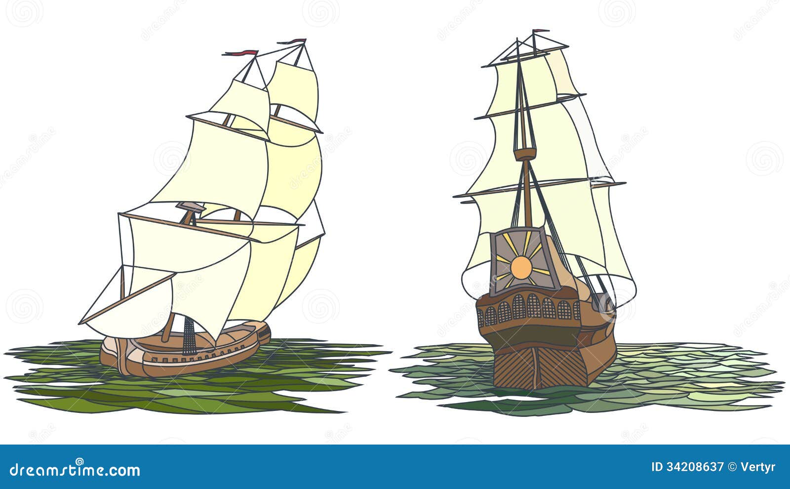 Vector Set of Color Ship with Sails for Icons. Stock Vector ...