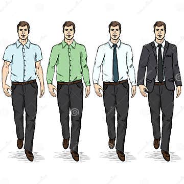 Vector Set of Color Sketch Men Models. Business Dress Code Stock Vector ...