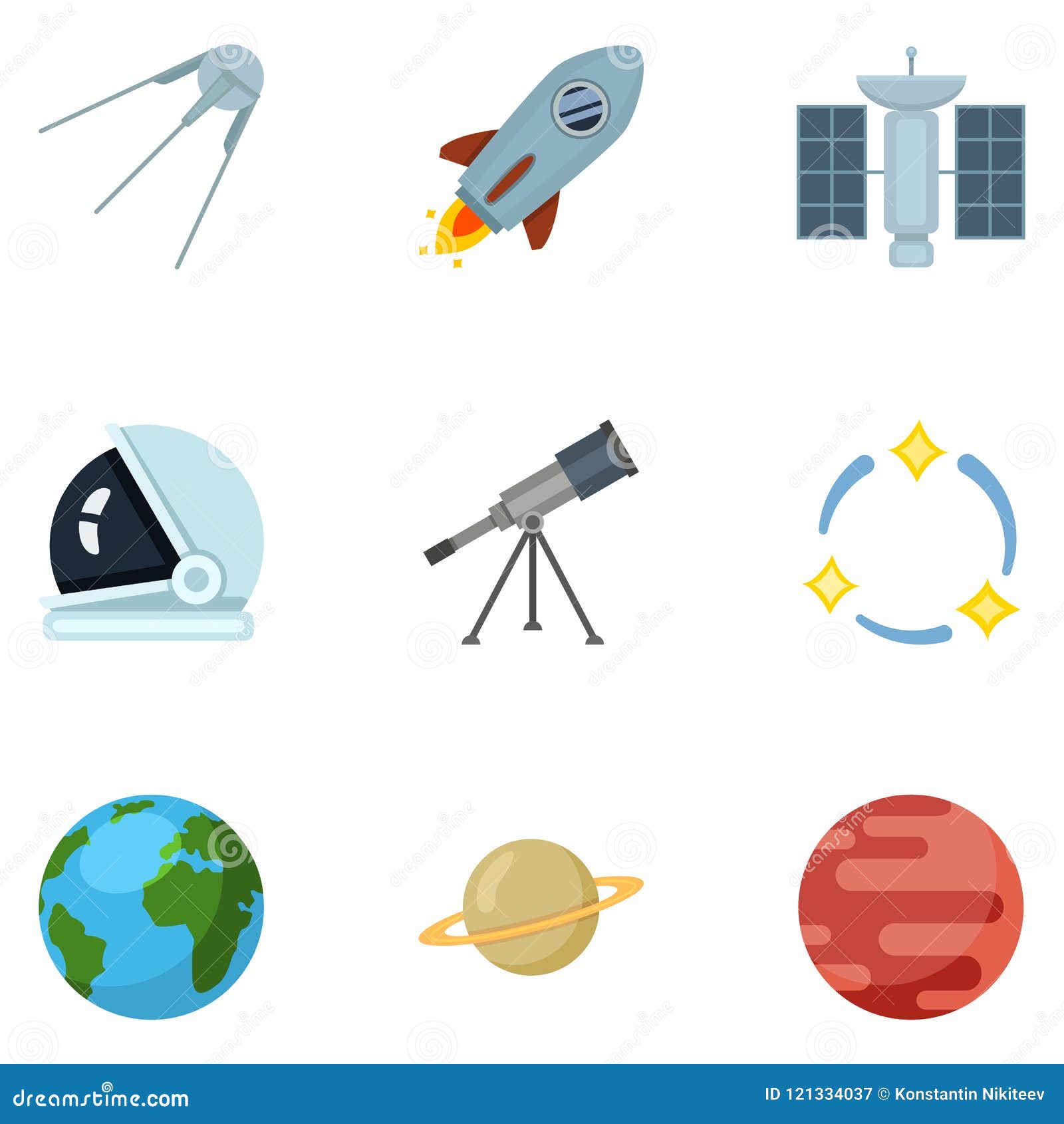 Set Of Icons Astronomy Science Learning, Interstellar Travel. Telescope ...