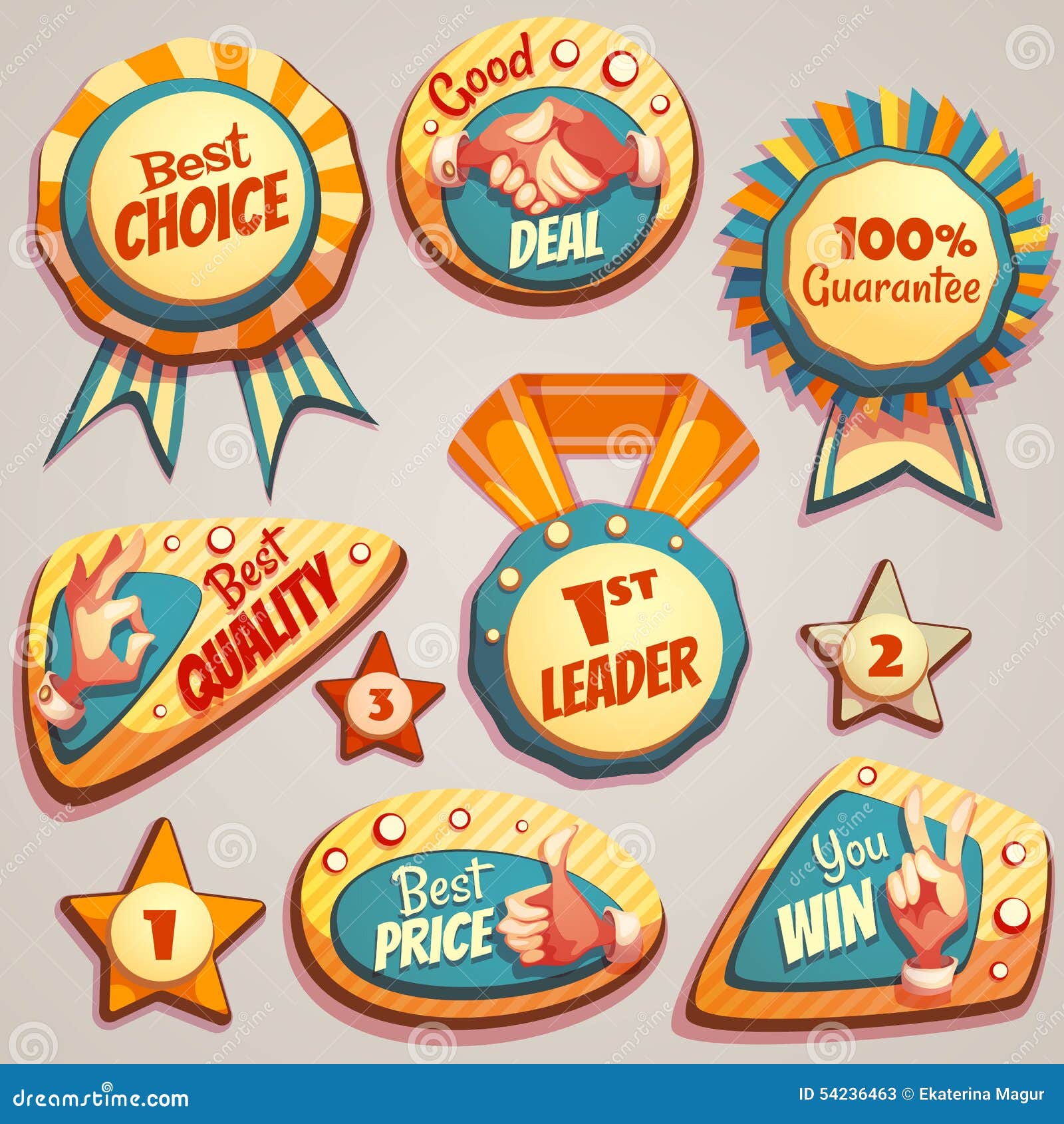 Vector Set of Colored Brightly Badges with Hand Stock Vector ...