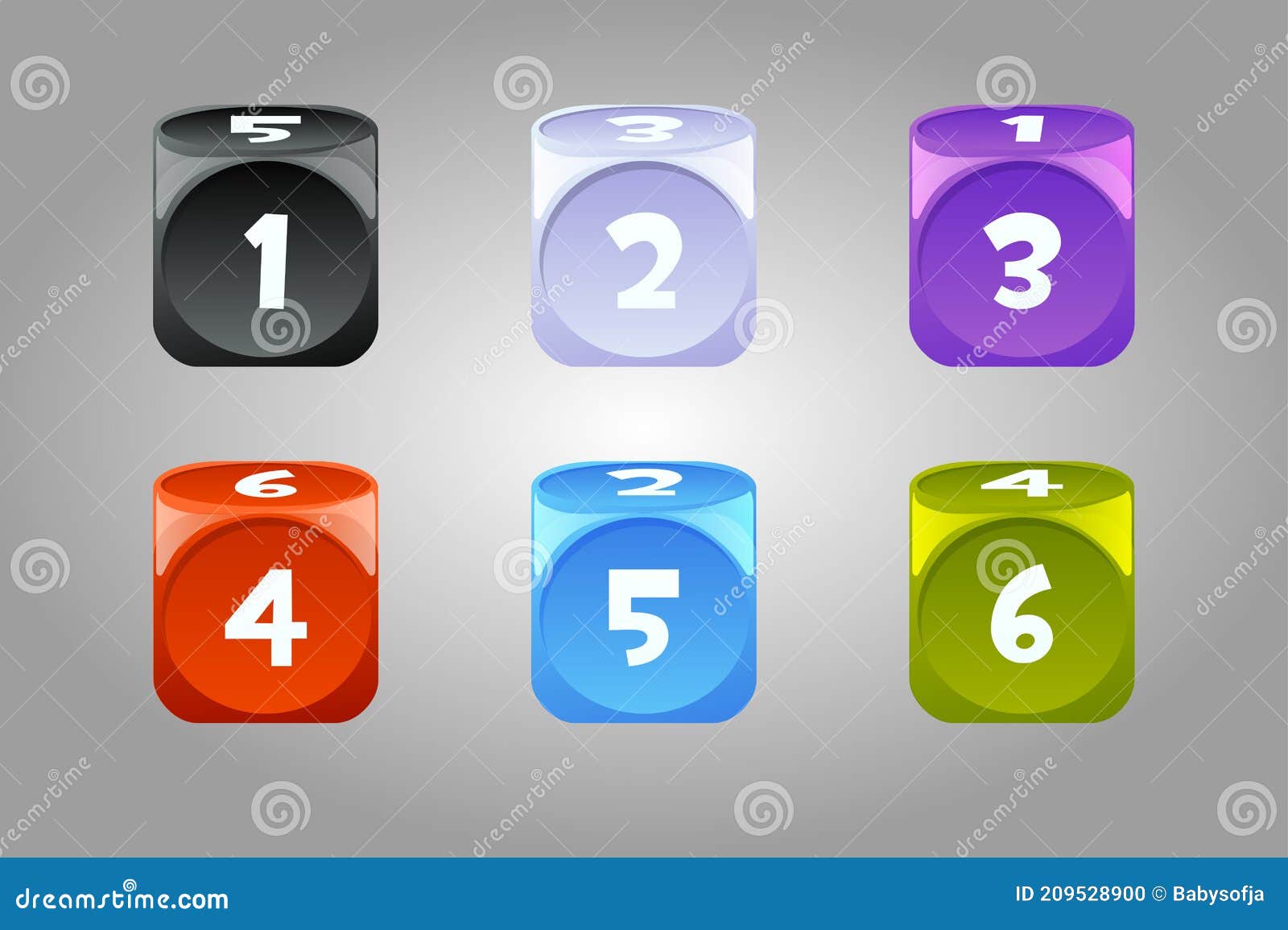 Vector Set of Colored Dice with Numbers. Stock Vector - Illustration of ...
