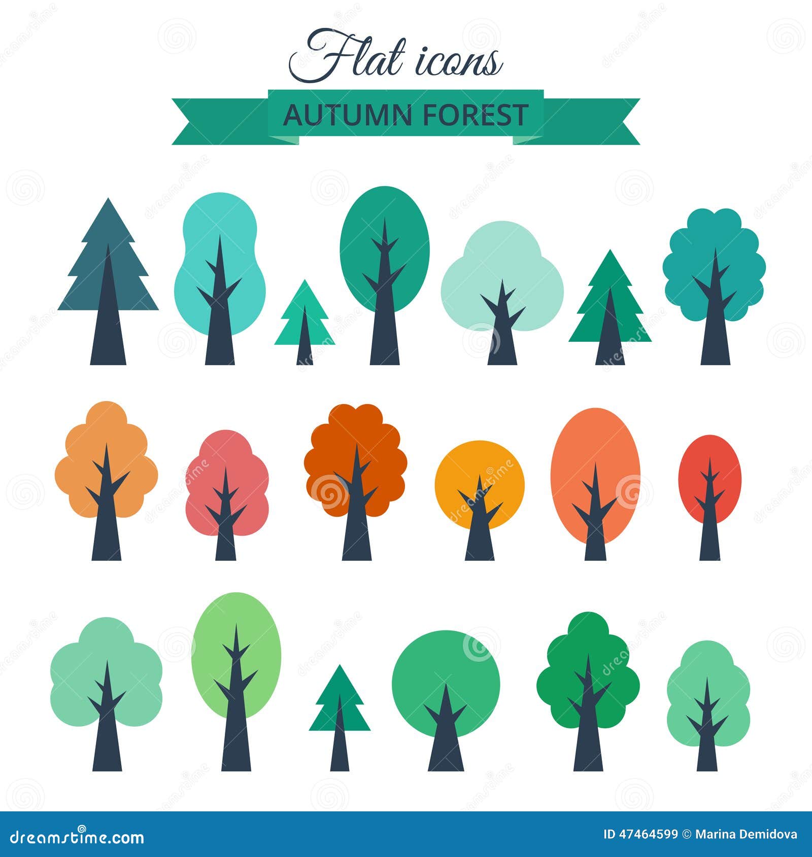 Vector Set with Colored Flat Trees Stock Vector - Illustration of ...