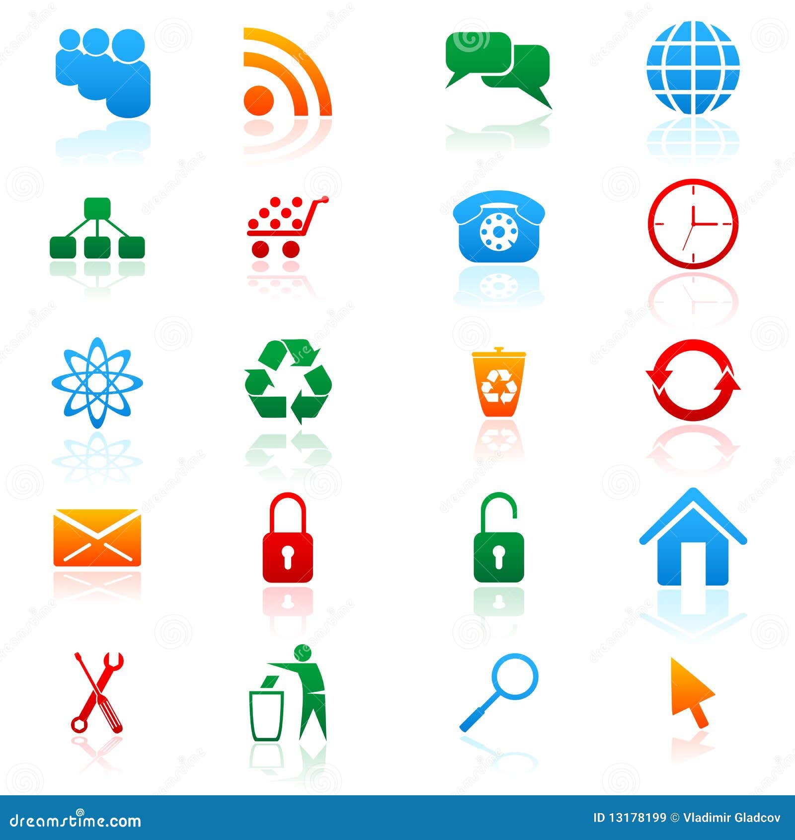 Vector Set of Colored Icons Stock Vector - Illustration of lock, button ...